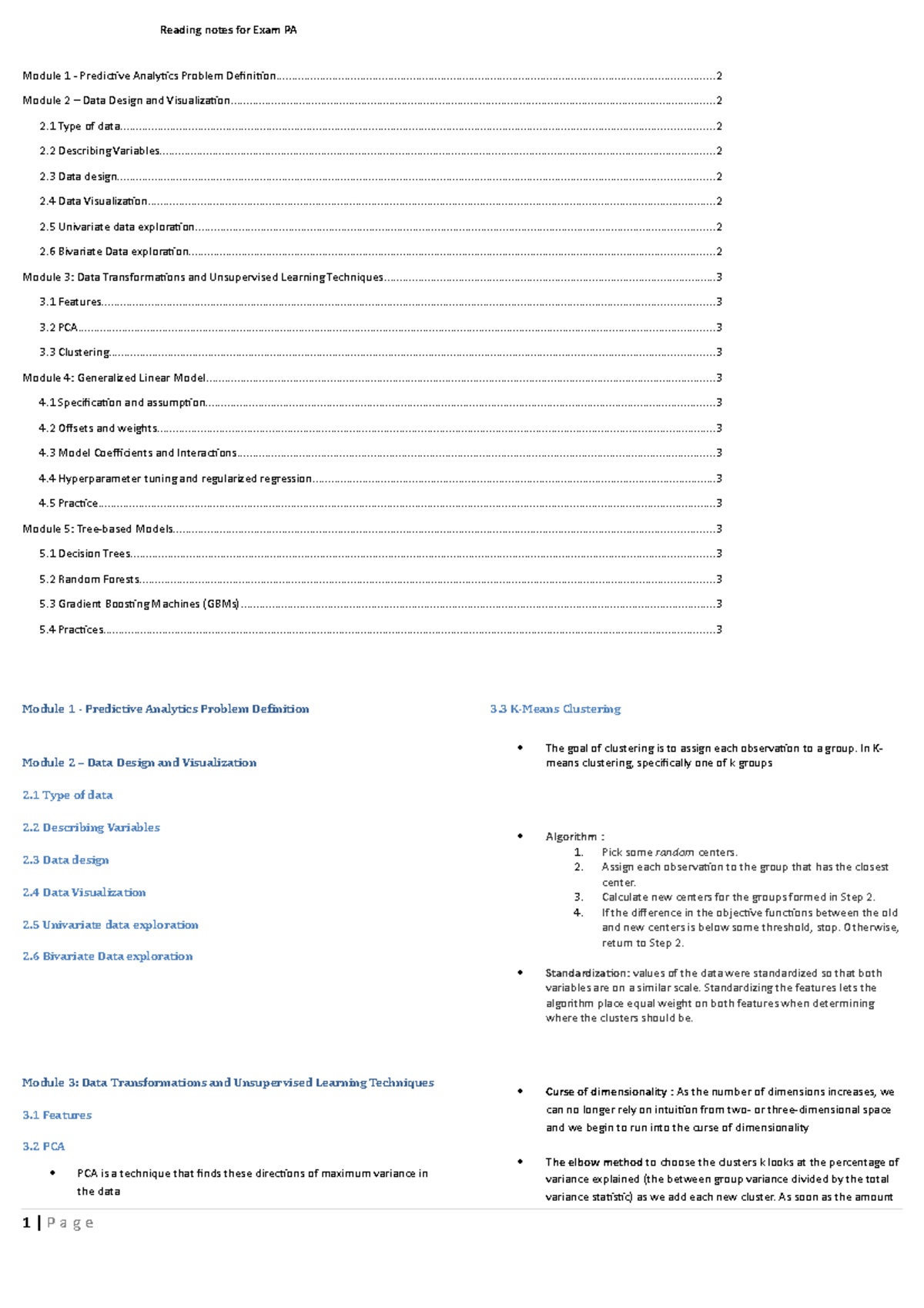 Exam PA - Reading notes for Exam PA Module 1 - Predictive Analytics ...
