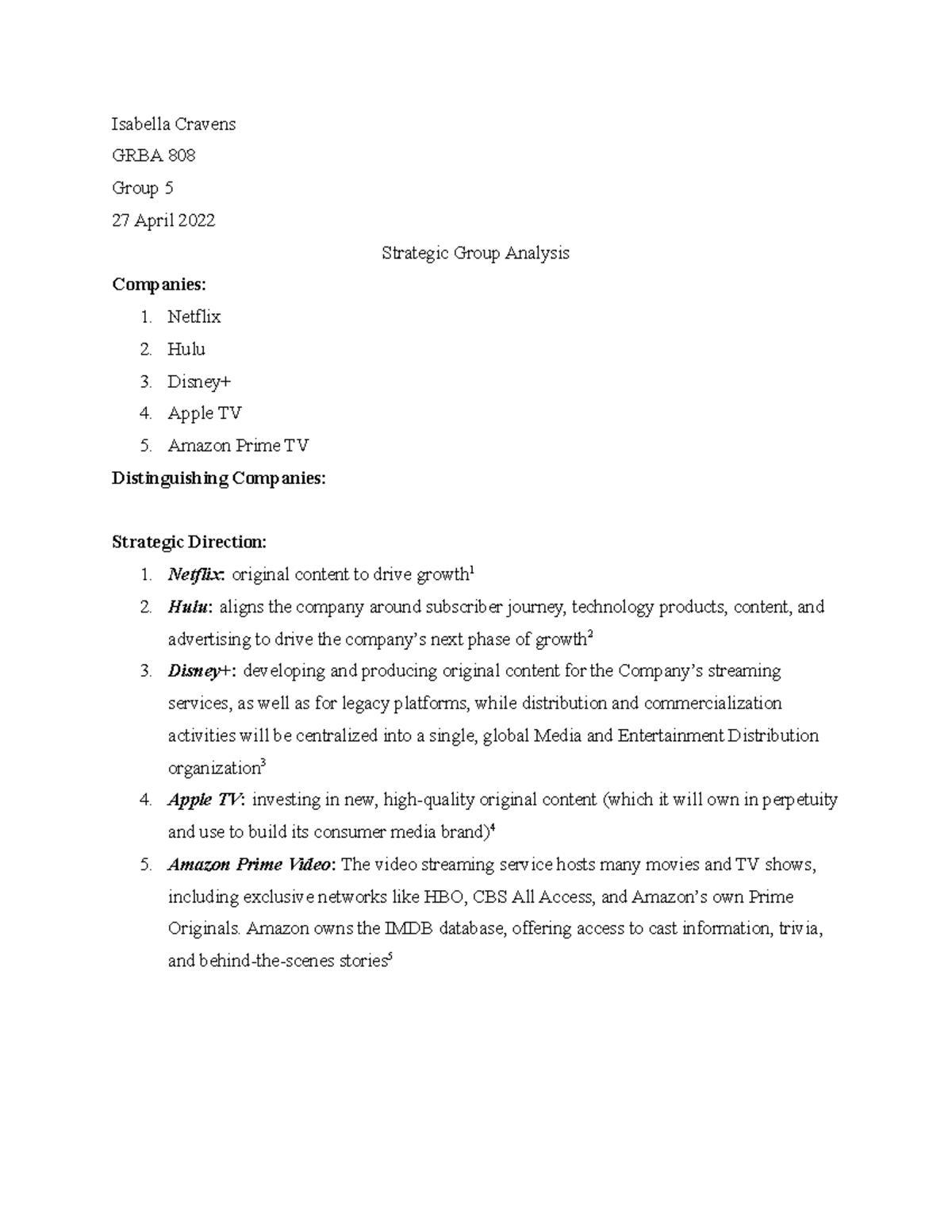 Strategic Group Analysis - Isabella Cravens GRBA 808 Group 5 27 April ...