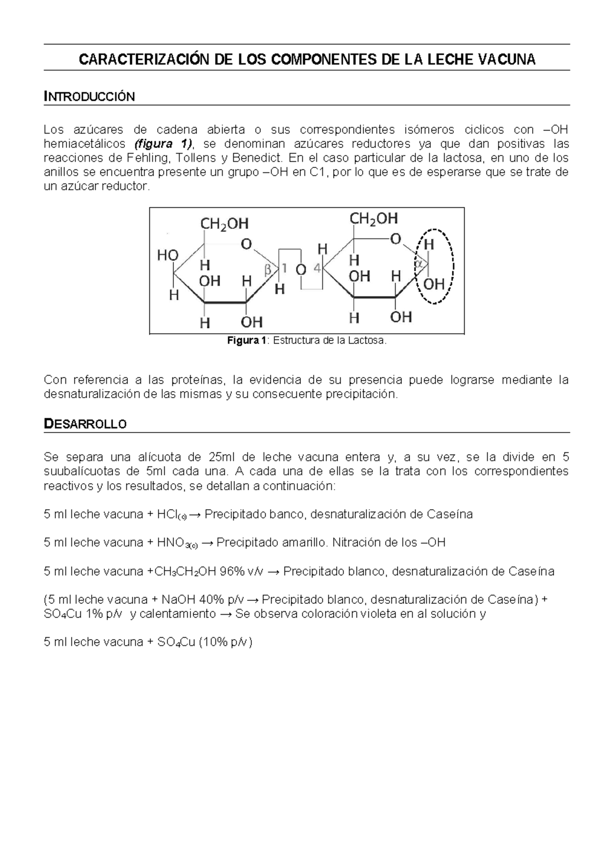 QOII Lactosa 2 - CARACTERIZACIÓN DE LOS COMPONENTES DE LA LECHE VACUNA ...