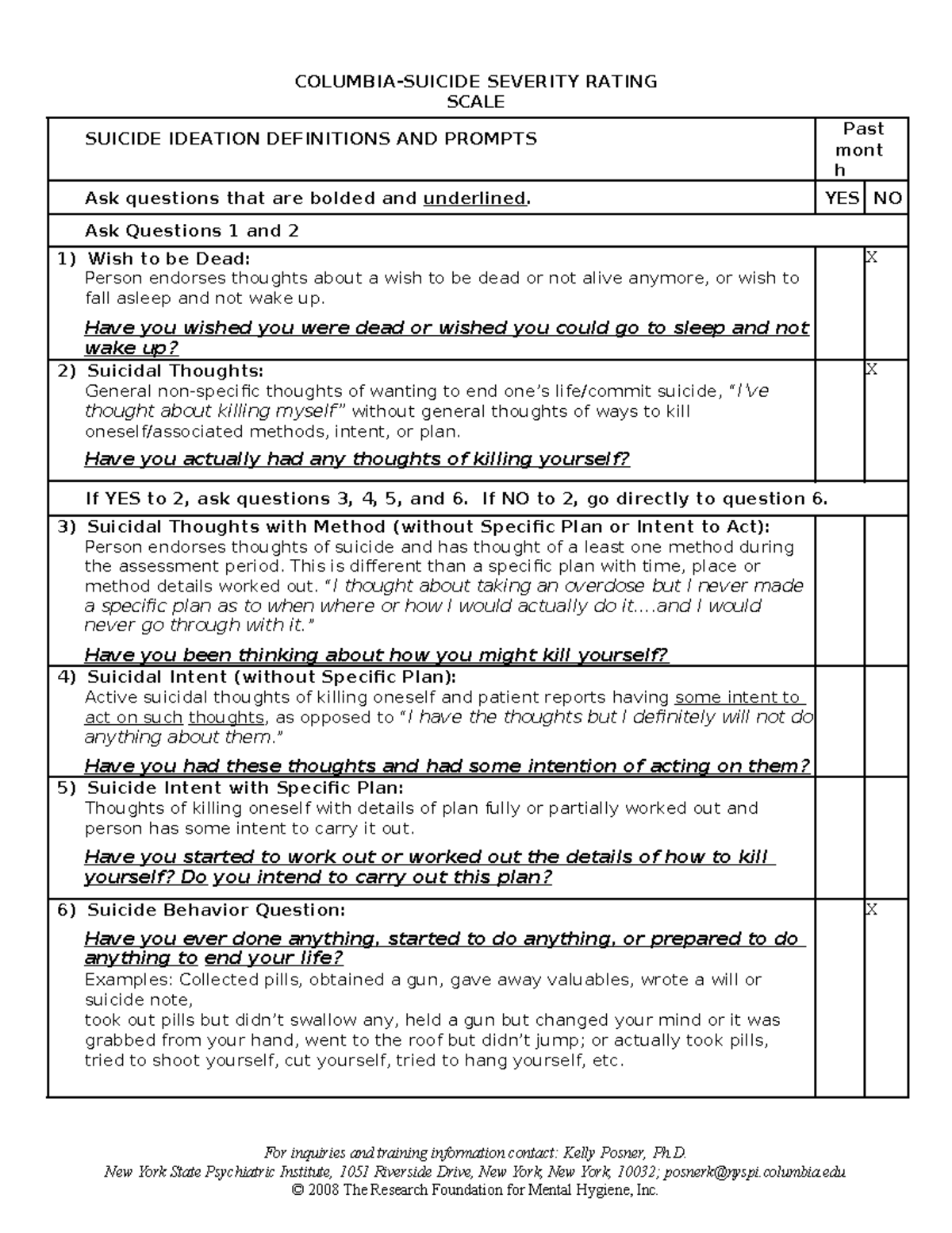 Columbia Suicide Severity Rating Scale - COLUMBIA-SUICIDE SEVERITY ...
