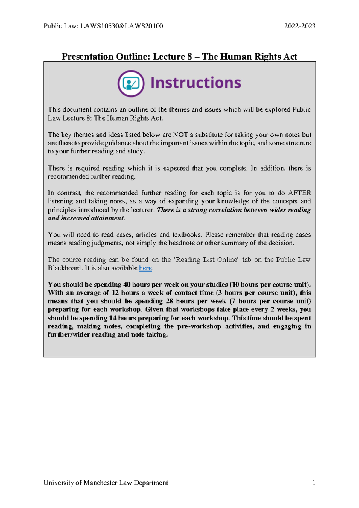 Lecture 8 HRA Outline - Presentation Outline: Lecture 8 – The Human ...