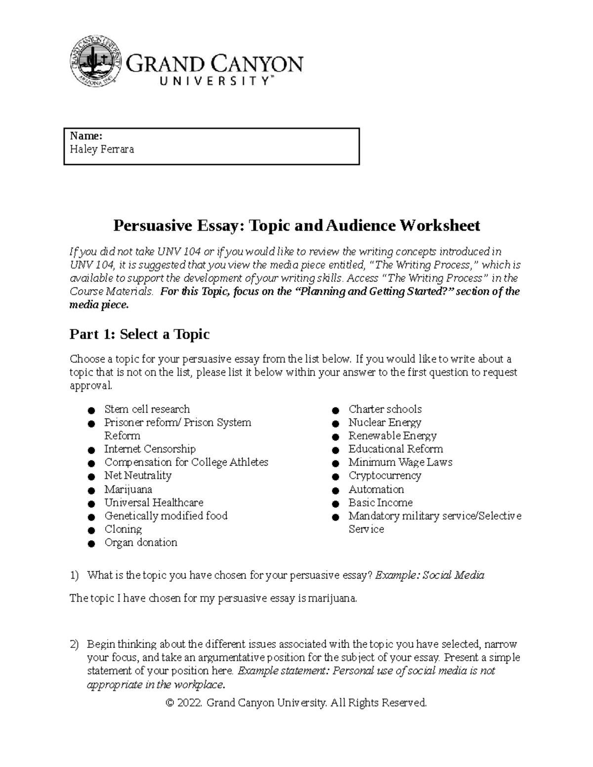 T1 Topicand Audience Worksheet PHI105 Persuasive Essay Planning 9 5 22 ...
