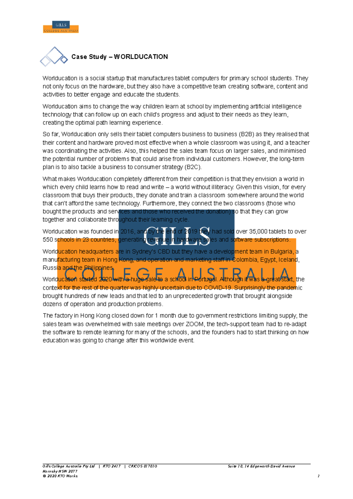 Bsbxtw 401 Simulation Pack - Case Study – WORLDUCATION Worlducation is ...