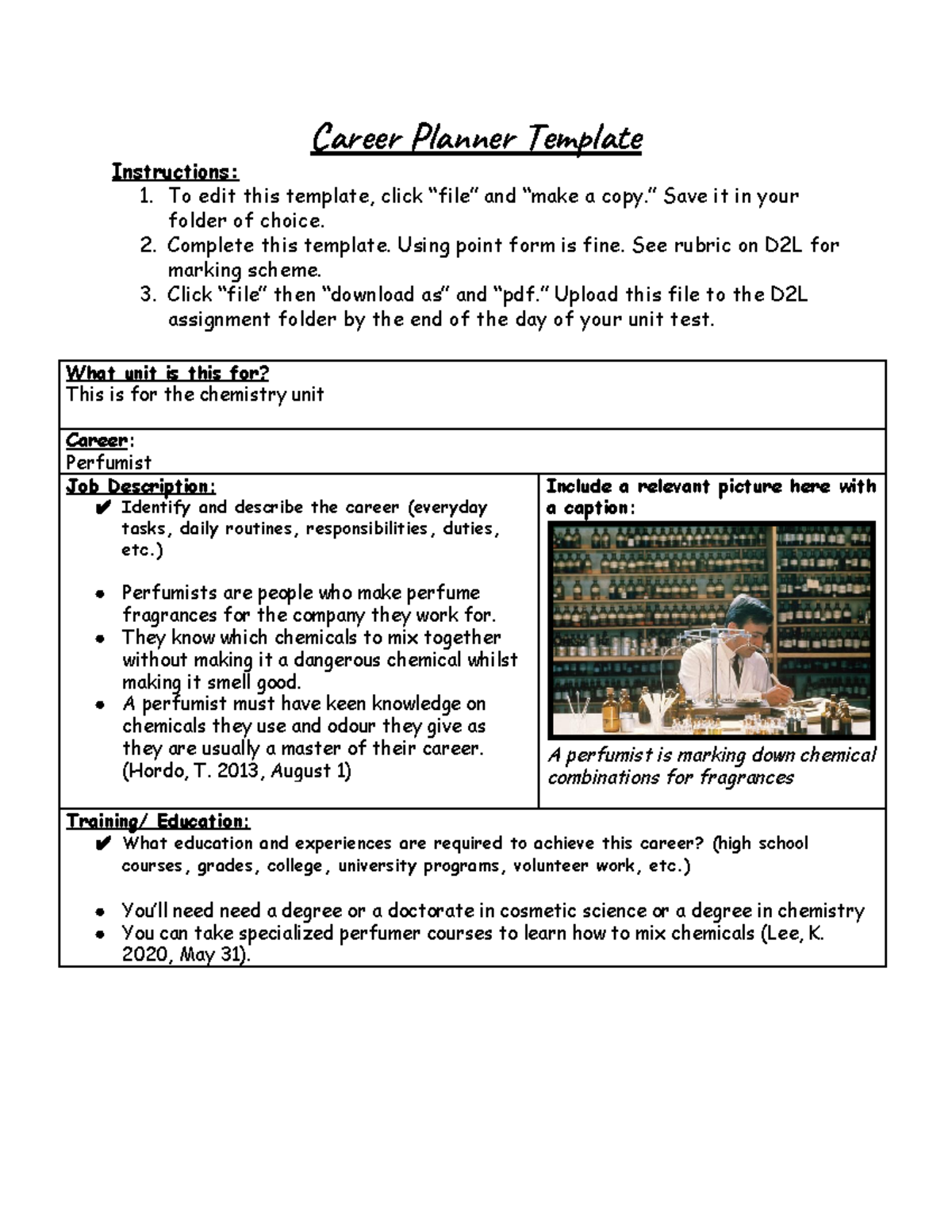 Career Planner Template (Chemistry) - Career Planner Template ...