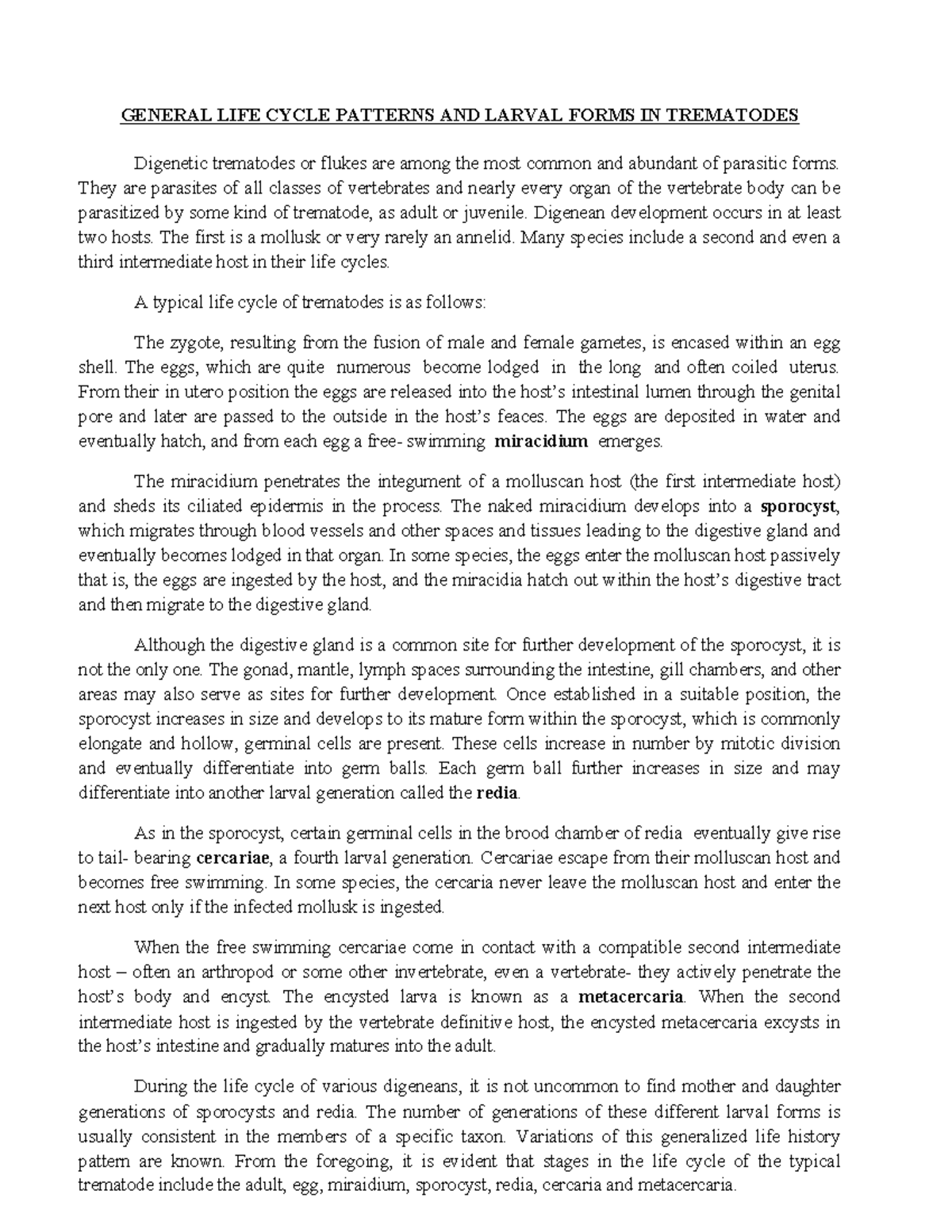 Zoology ZOO15103 CR 15 2811030613 - GENERAL LIFE CYCLE PATTERNS AND ...