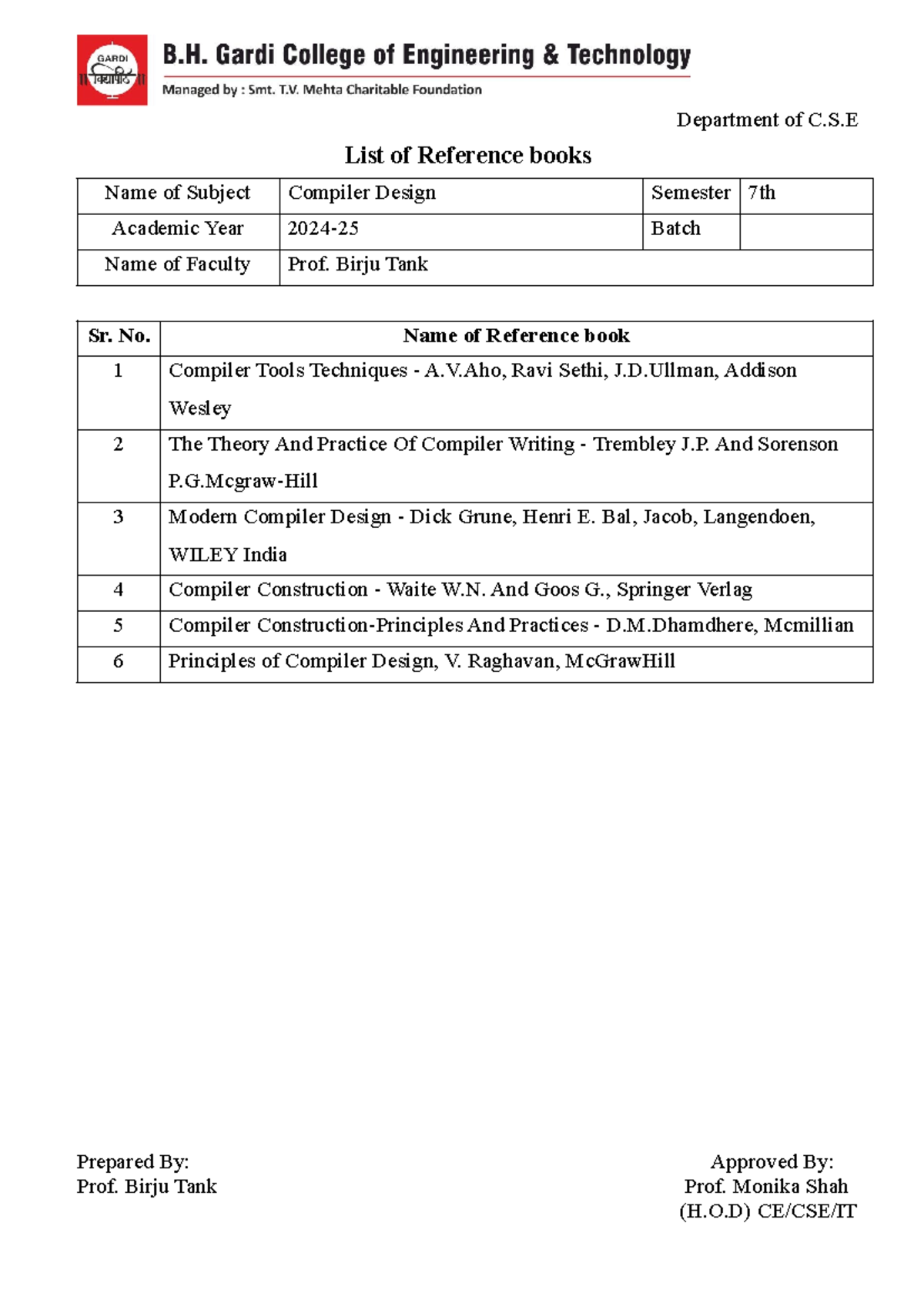 List of Reference book CSE - Department of C.S List of Reference books ...