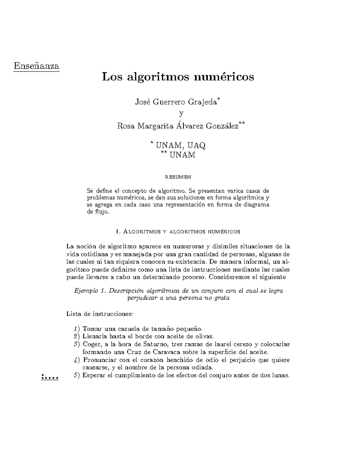 Algoritmos Numericos Simples - Ense ̃nanza Los algoritmos num ́ericos ...