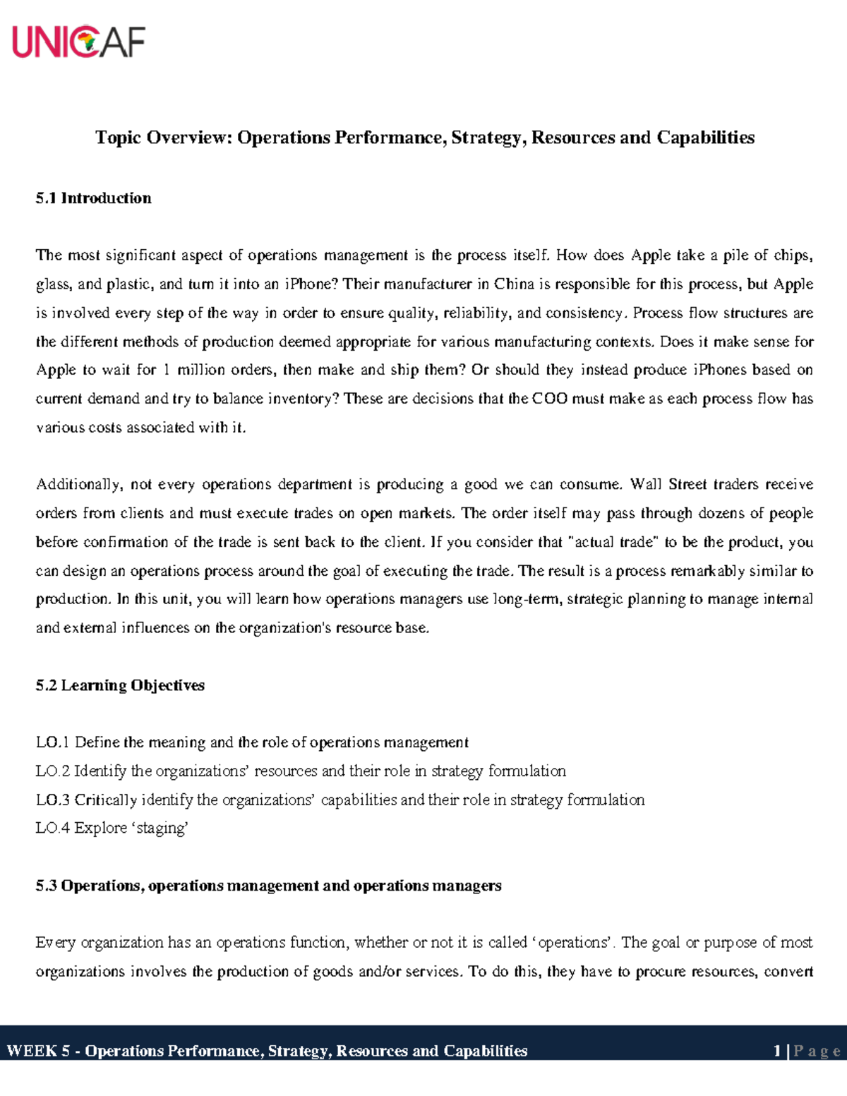 Week 5 - Topic Overview - Topic Overview: Operations Performance ...