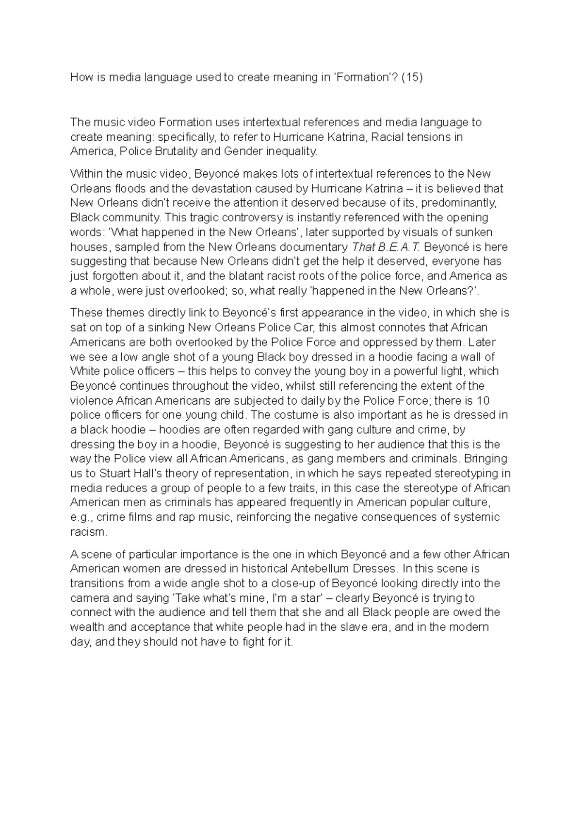 Media Language and Meaning in Formation Music Video - Studocu