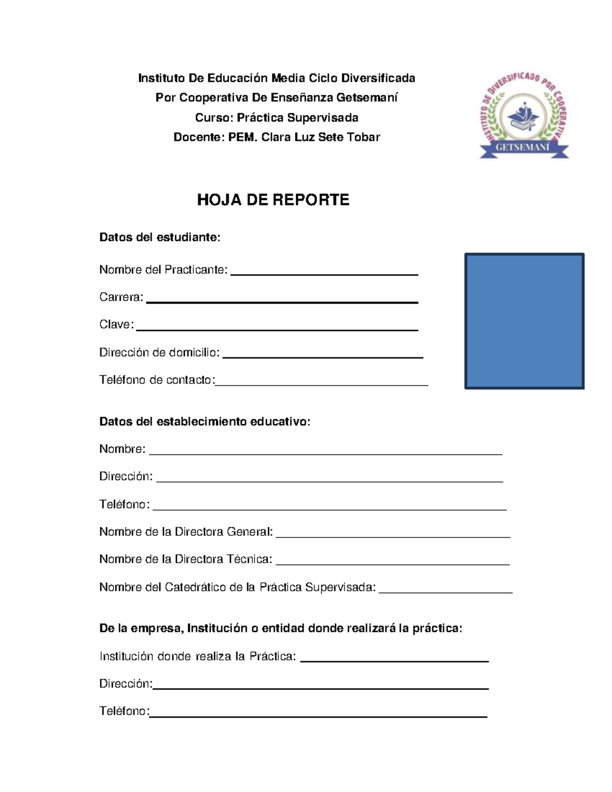 Hoja de reporte - Instituto De Educación Media Ciclo Diversificada Por ...