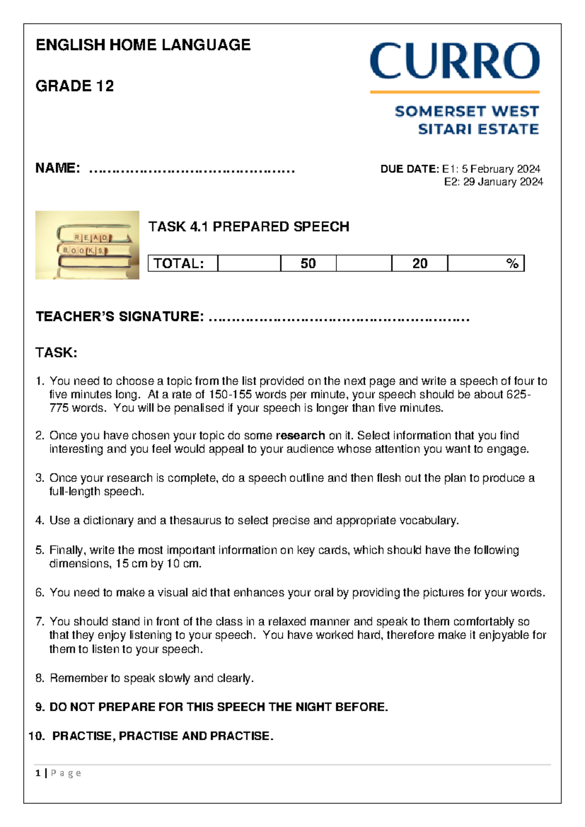 GR 12 EHL TASK 4.1 Prepared Speech T1 2023 - ENGLISH HOME LANGUAGE ...