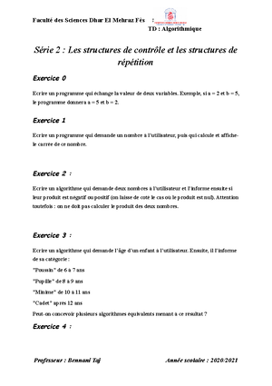 Algorithmique TD1 - Correction - TD : Algorithmique Série 1 :Instruction de base en ...