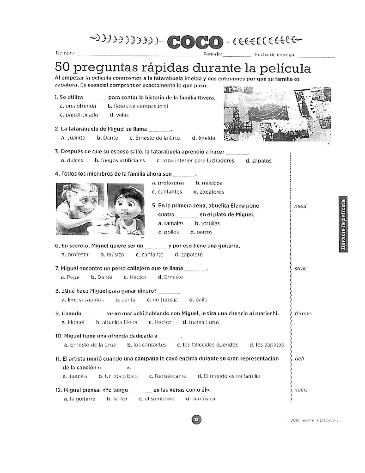 Coco Movie Handout - Activity in Class - Studocu