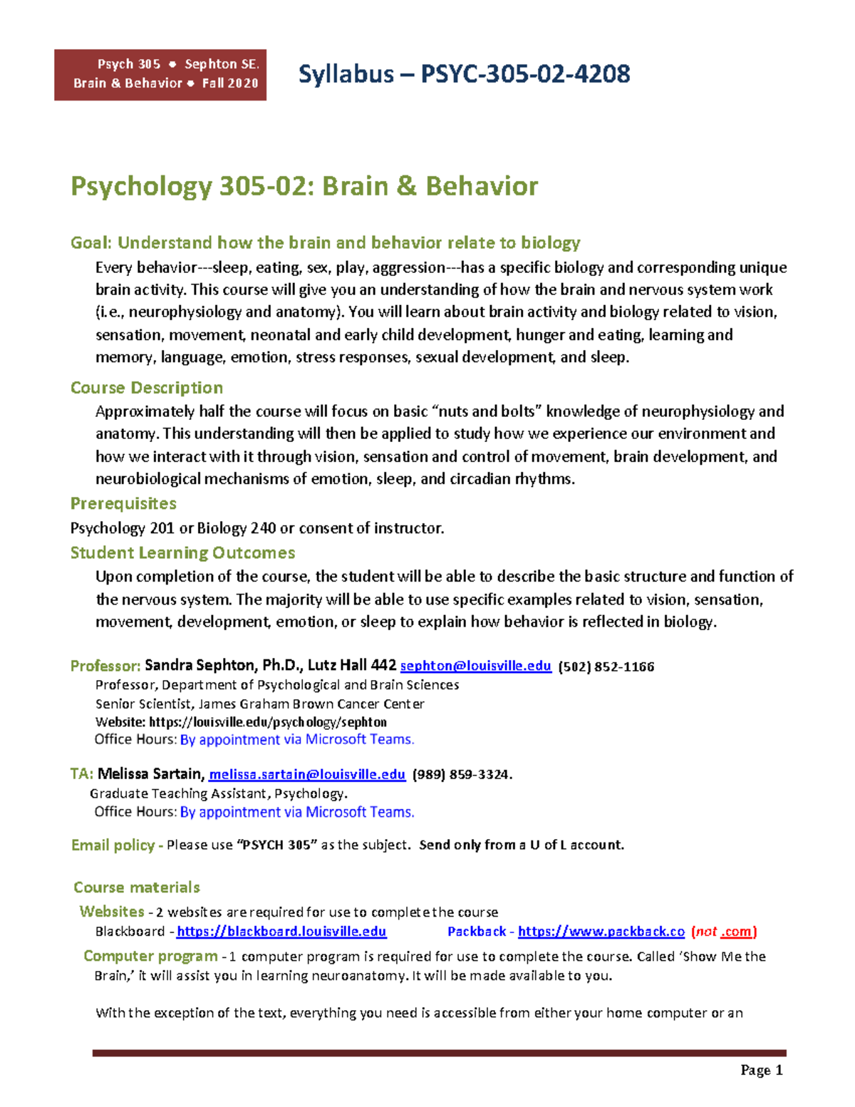 PSYC-305-02-4208 syllabus - Brain & Behavior Fall 2020 Syllabus – PSYC ...