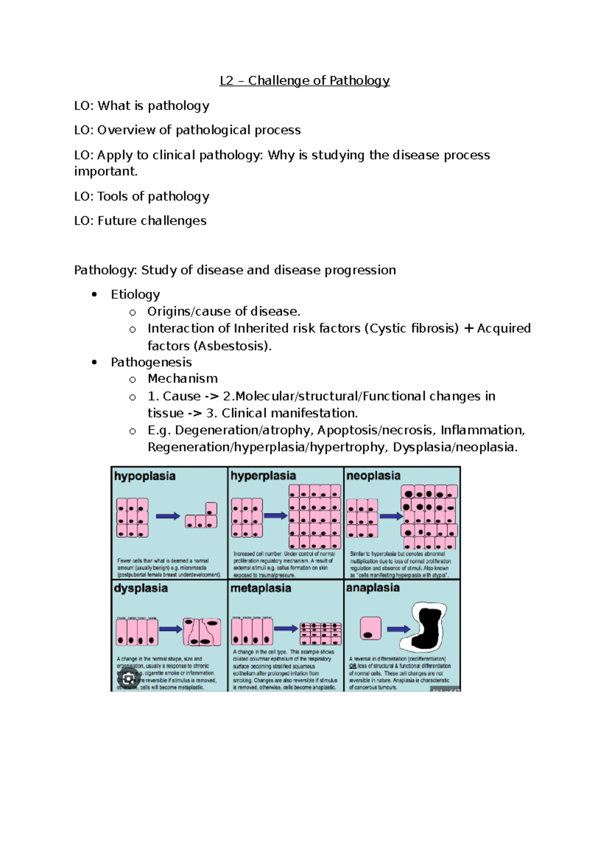 203 Module 1 Notes - L2 – Challenge of Pathology LO: What is pathology ...