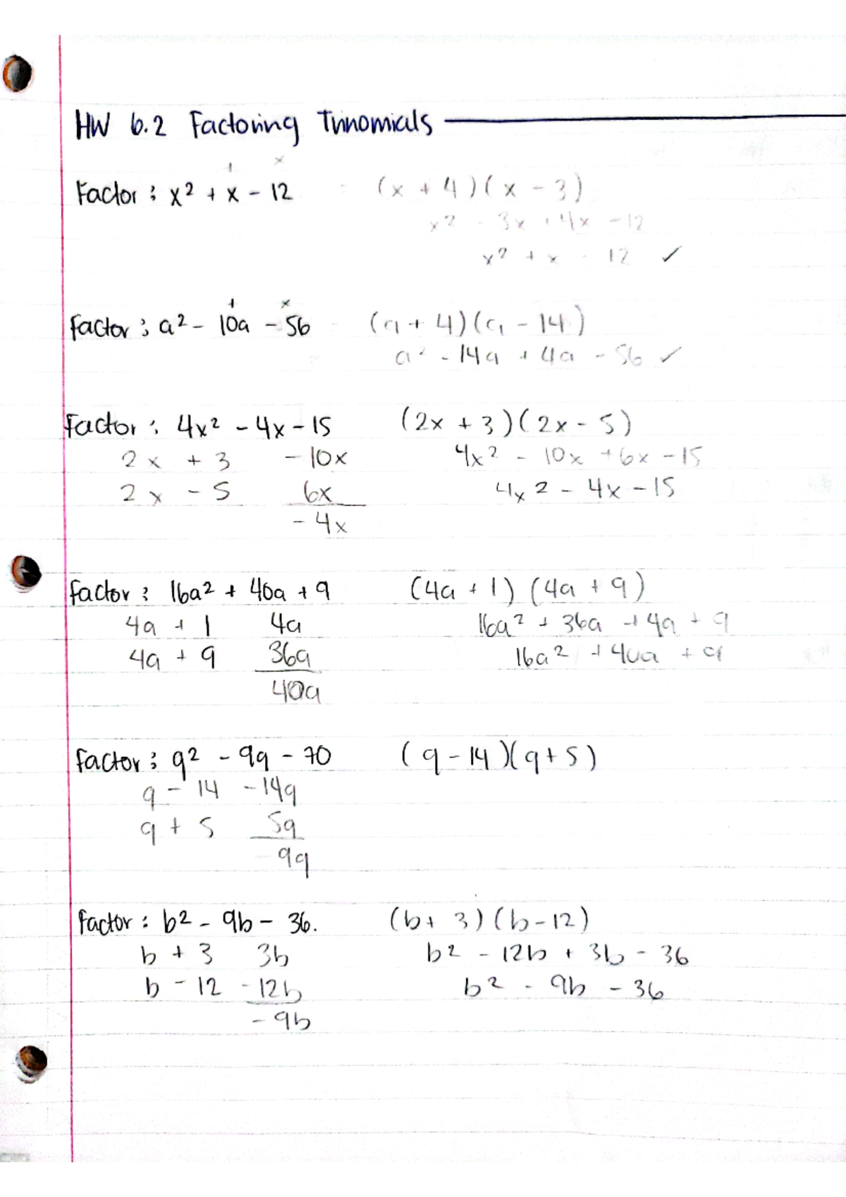 HW and QUIZ 6.2 Factoring Trinomials - MAT1033 - Studocu