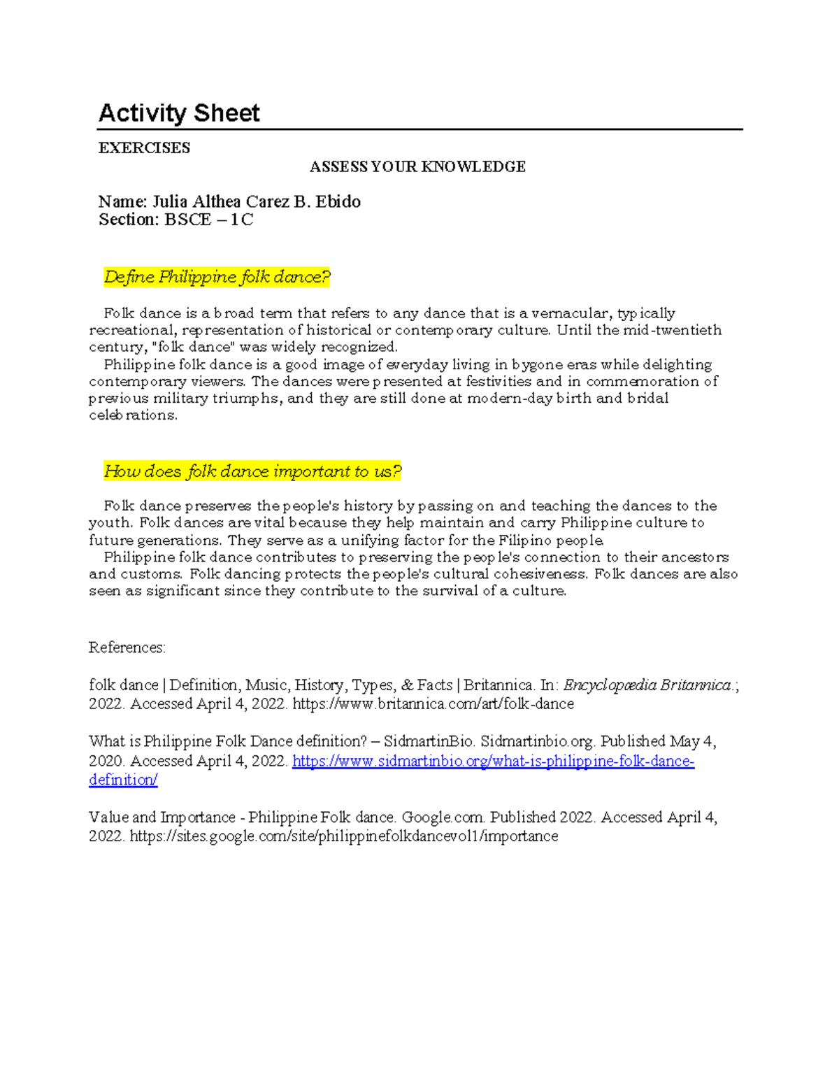 PEN 2 Module 1 Exercise - Activity Sheet EXERCISES ASSESS YOUR ...