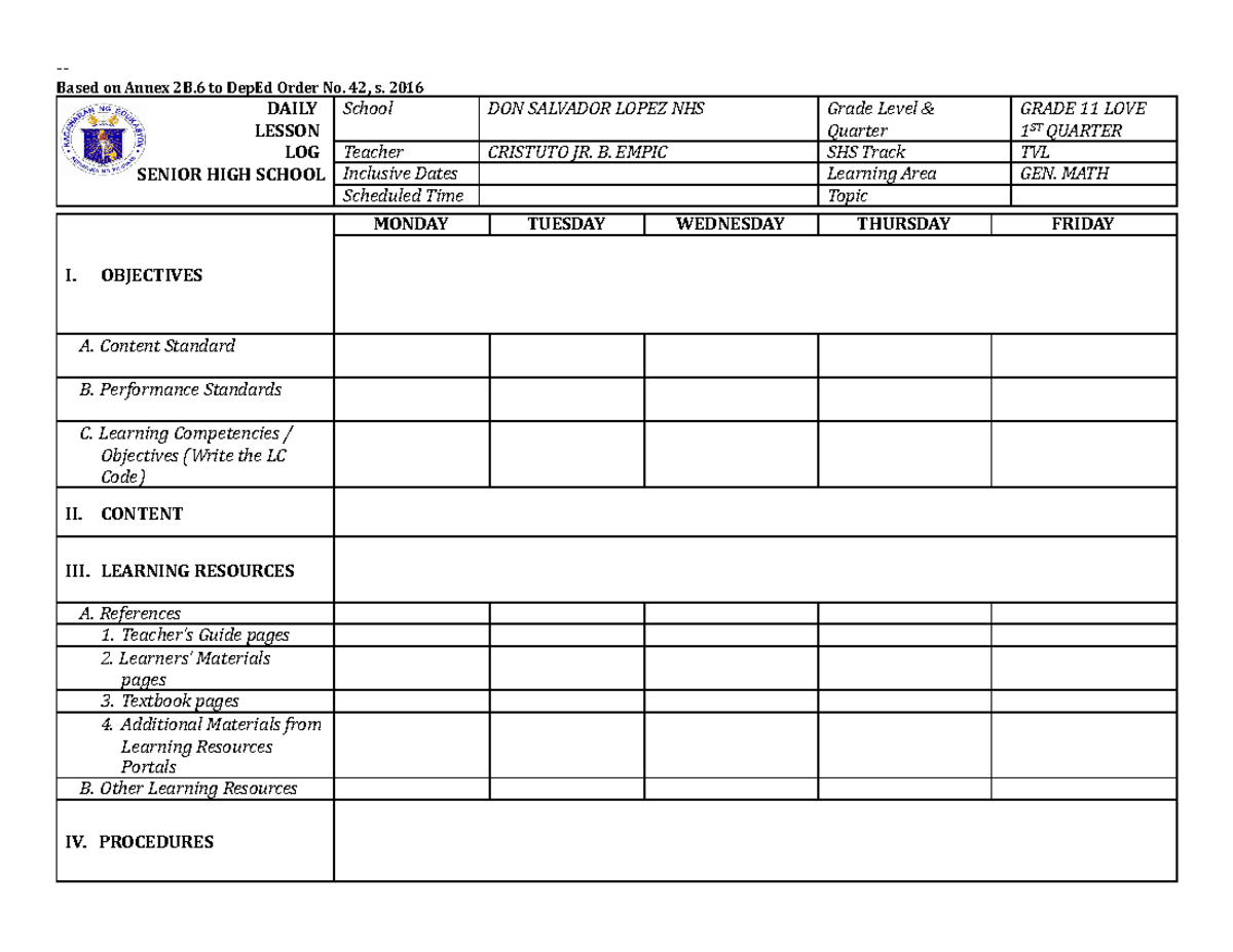 Dll-template - just a template - Based on Annex 2B to DepEd Order No ...