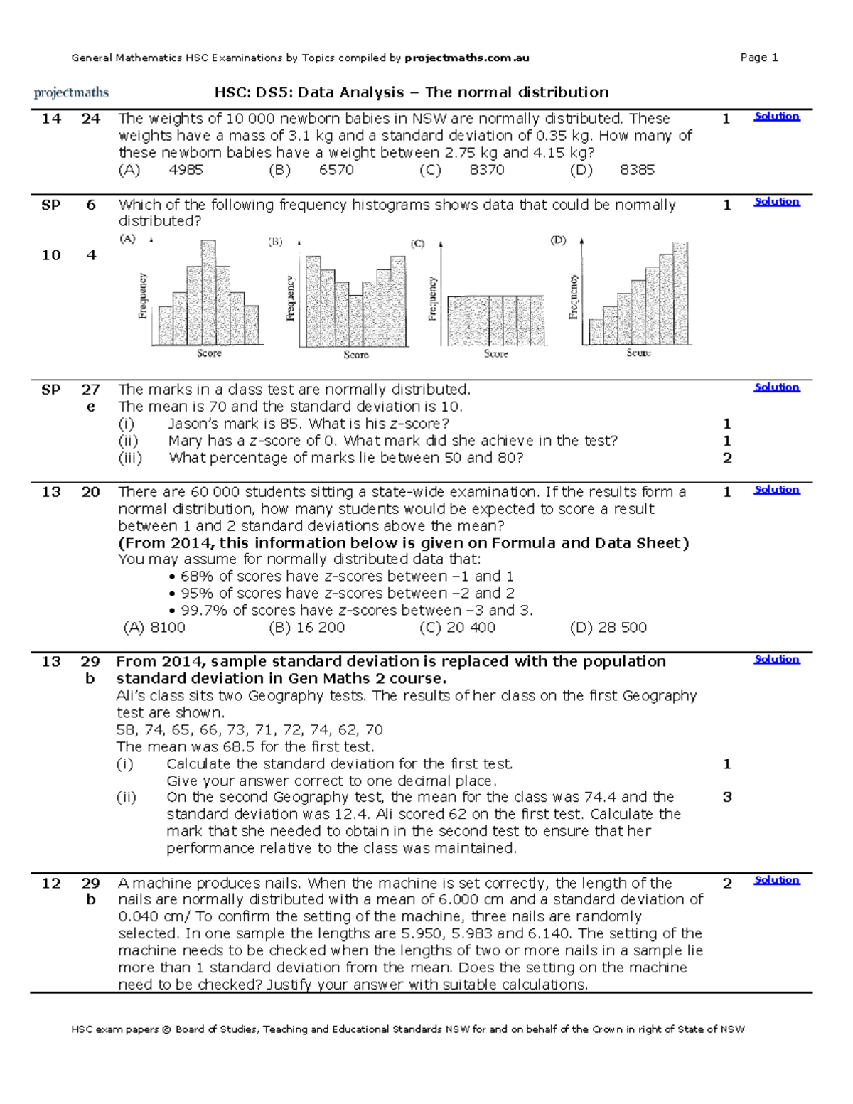 Normal-Distribution HSC questions - General Mathematics HSC ...