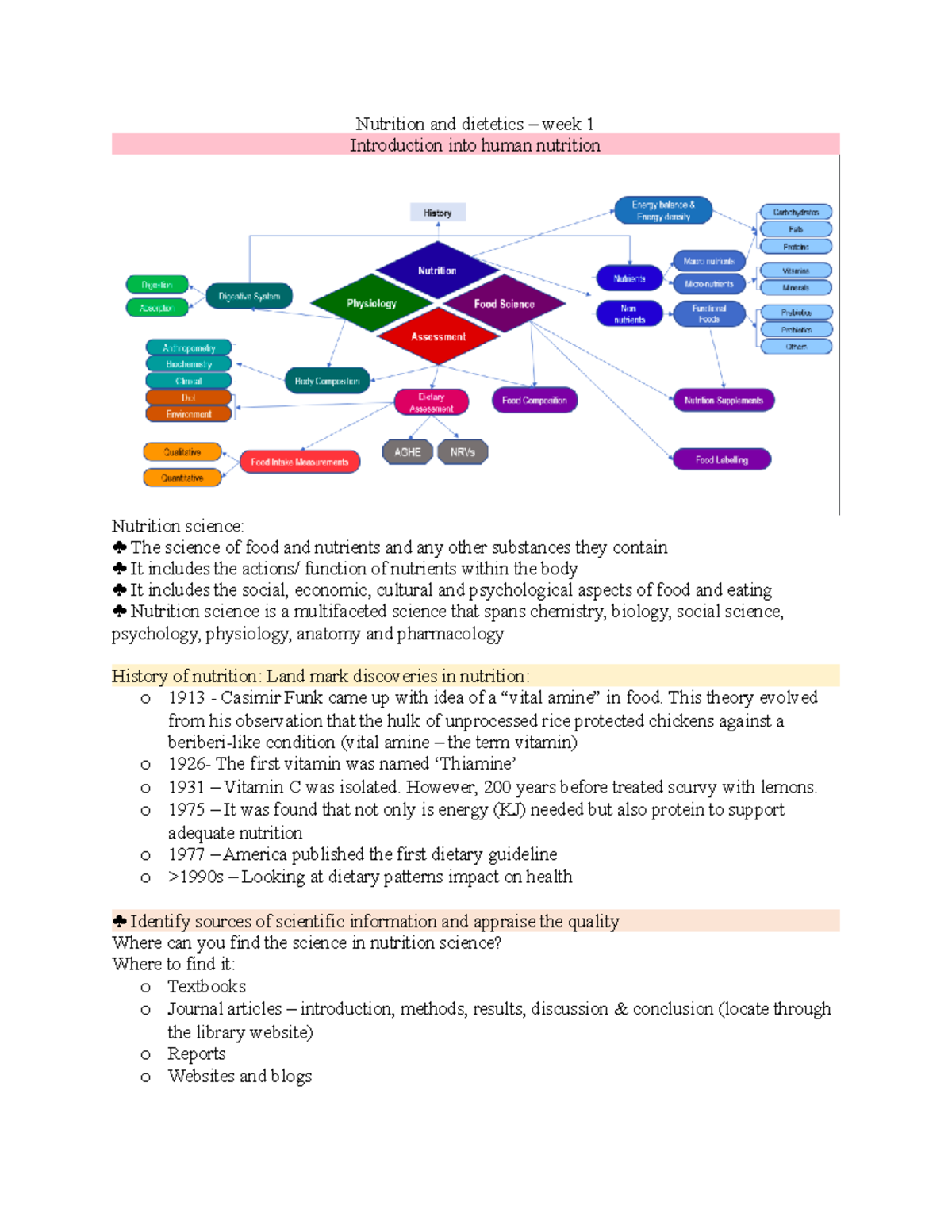 Nutrition and dietetics – week 1 - Nutrition and dietetics – week 1 ...