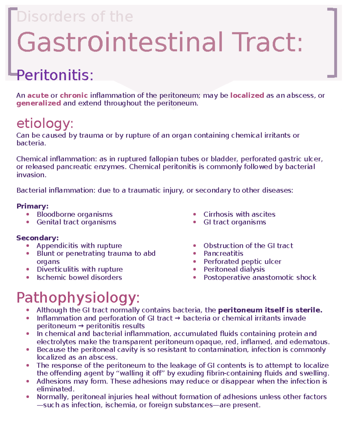 GI and IBD - Lecture notes 6 - Disorders of the Gastrointestinal Tract ...