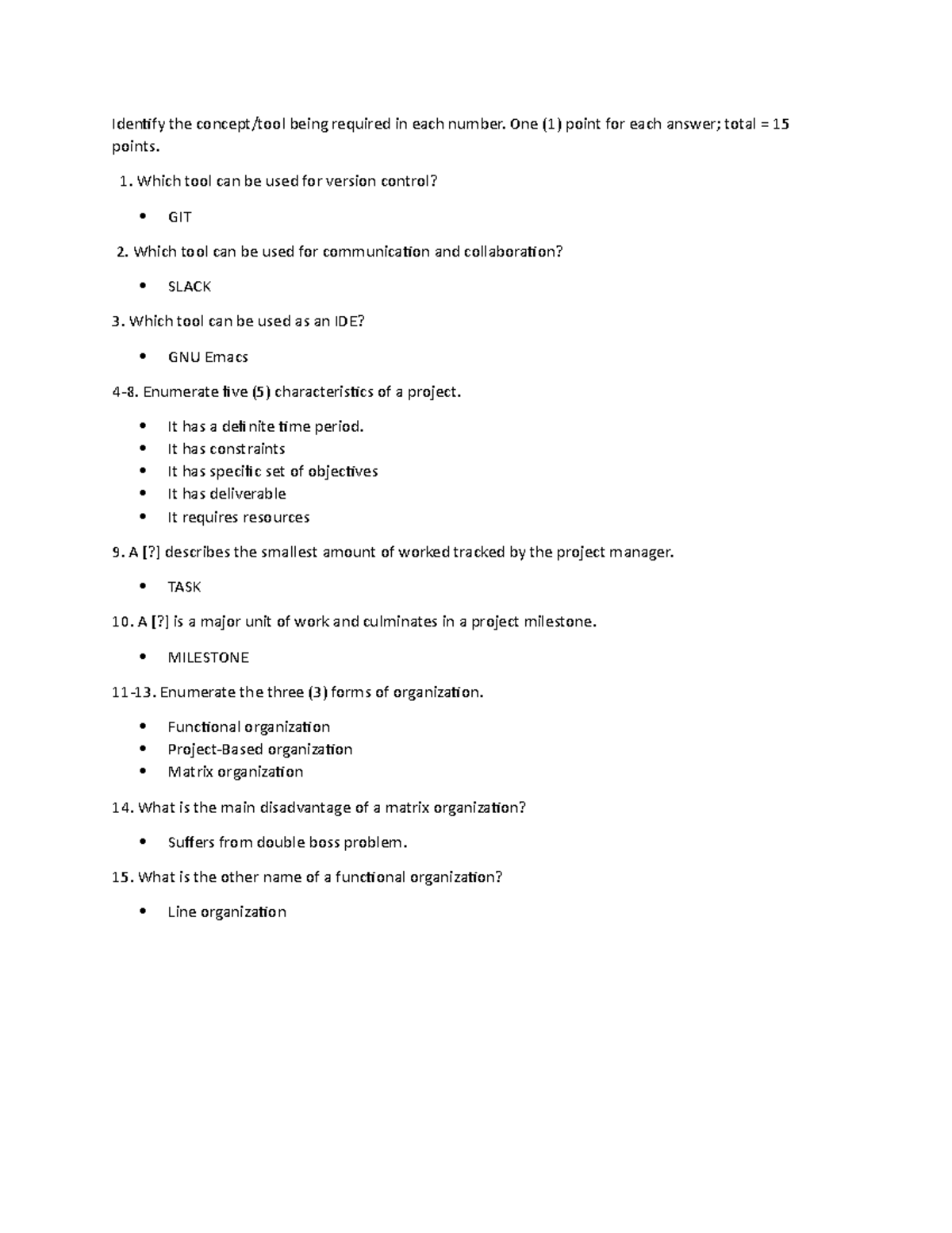 Doc39 - Identify the concept/tool being required in each number. One (1 ...