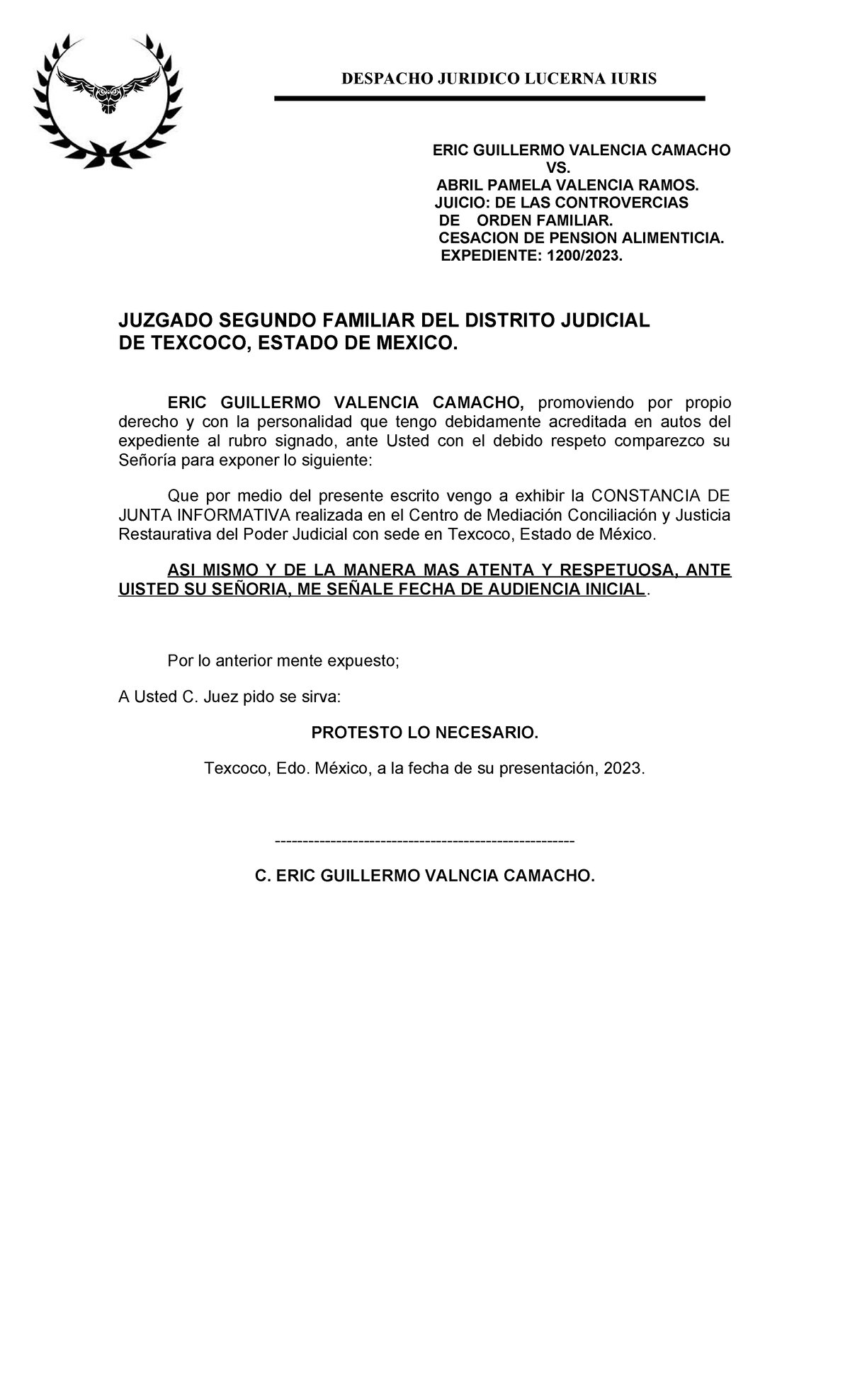 ERIC Guillermo Valencia Camacho Constancia - DESPACHO JURIDICO LUCERNA ...