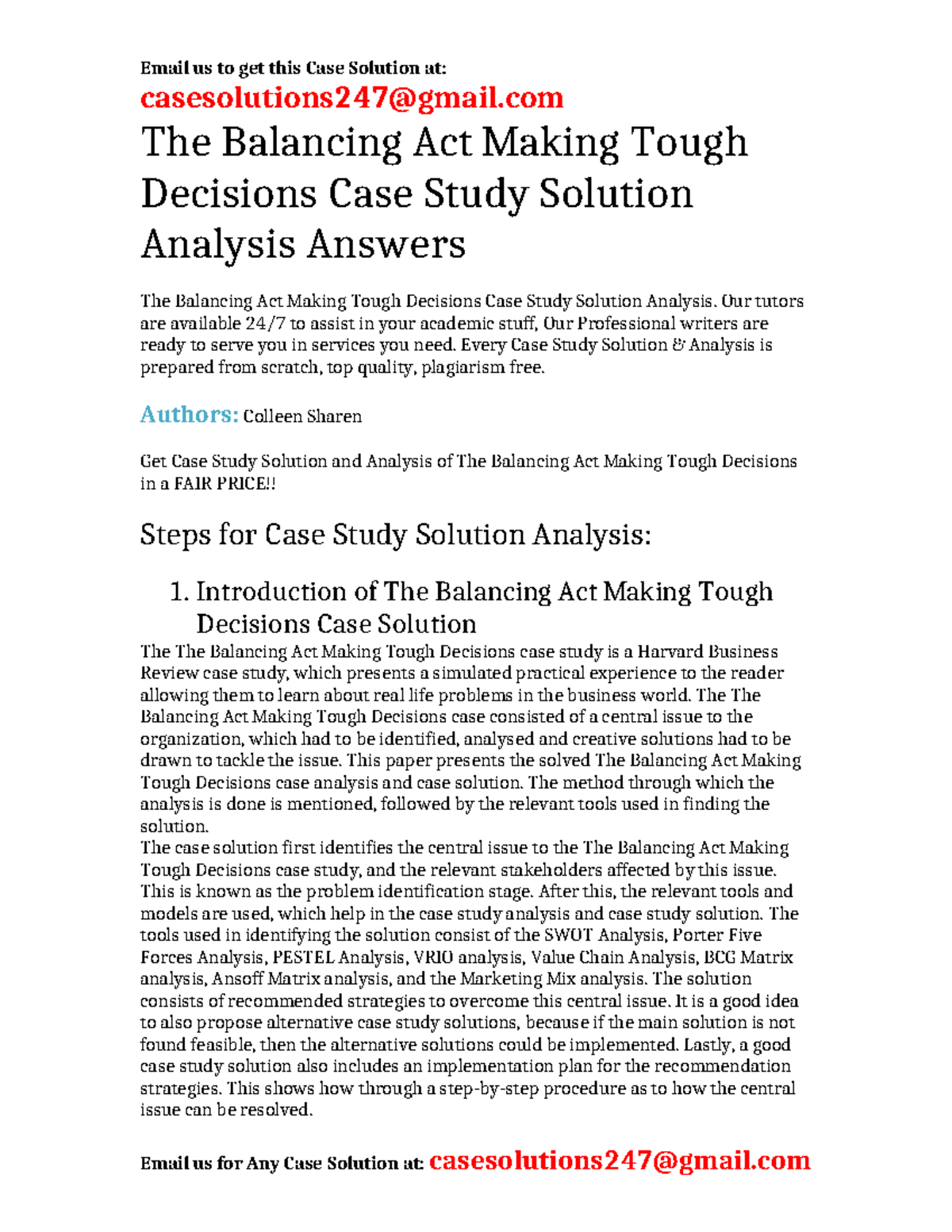 Case Solution The Balancing Act Making Tough Decisions ...