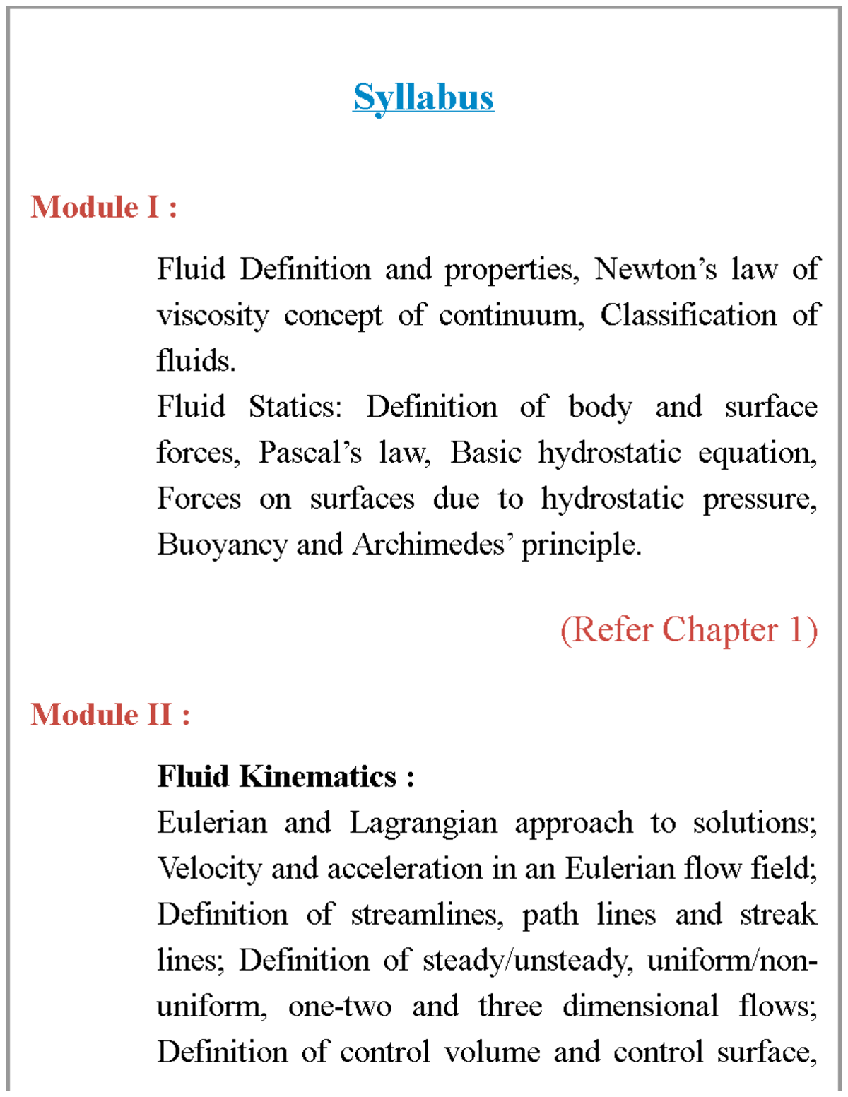 FM important notes - Syllabus Module I : Fluid Definition and ...