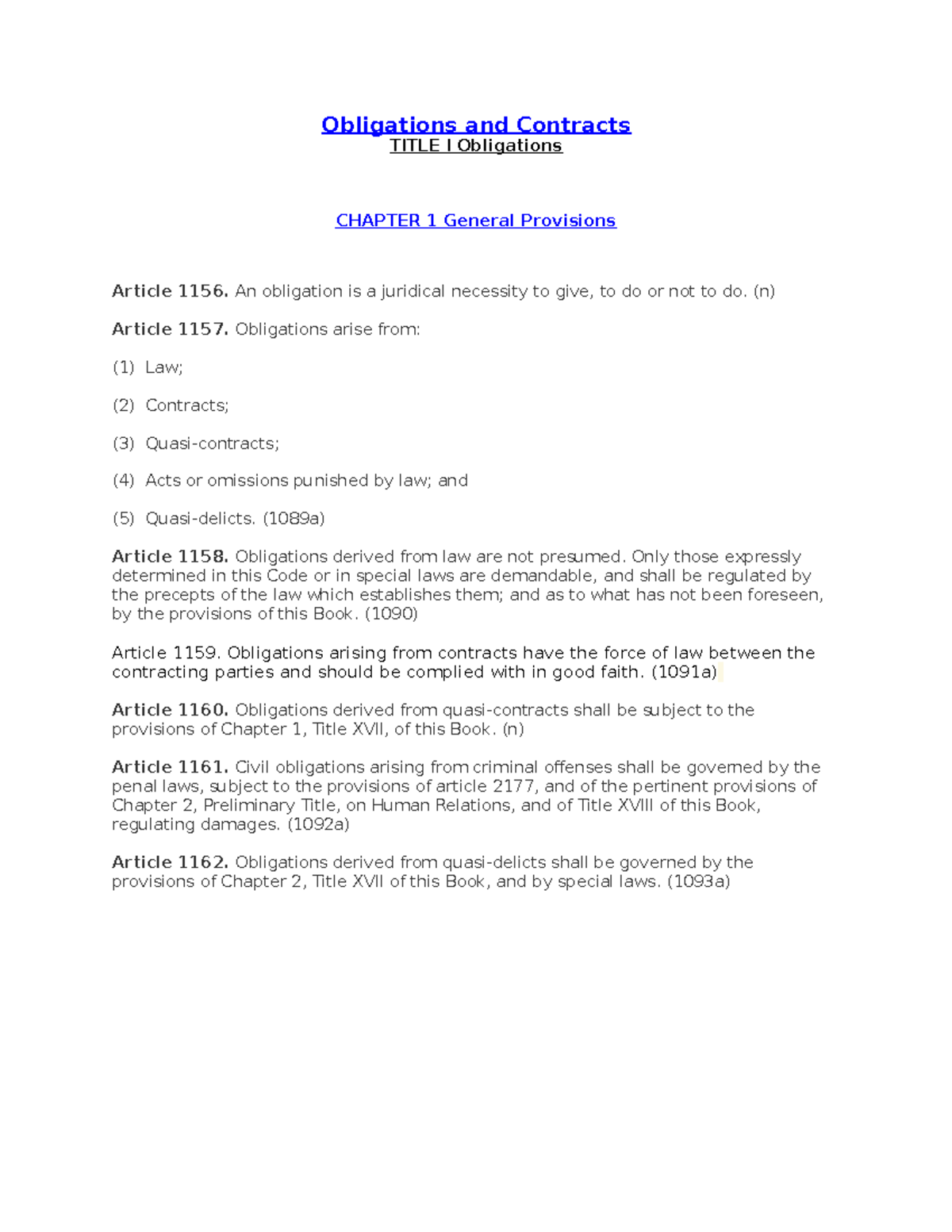 Obligations - Lecture notes on obligation - Obligations and Contracts ...