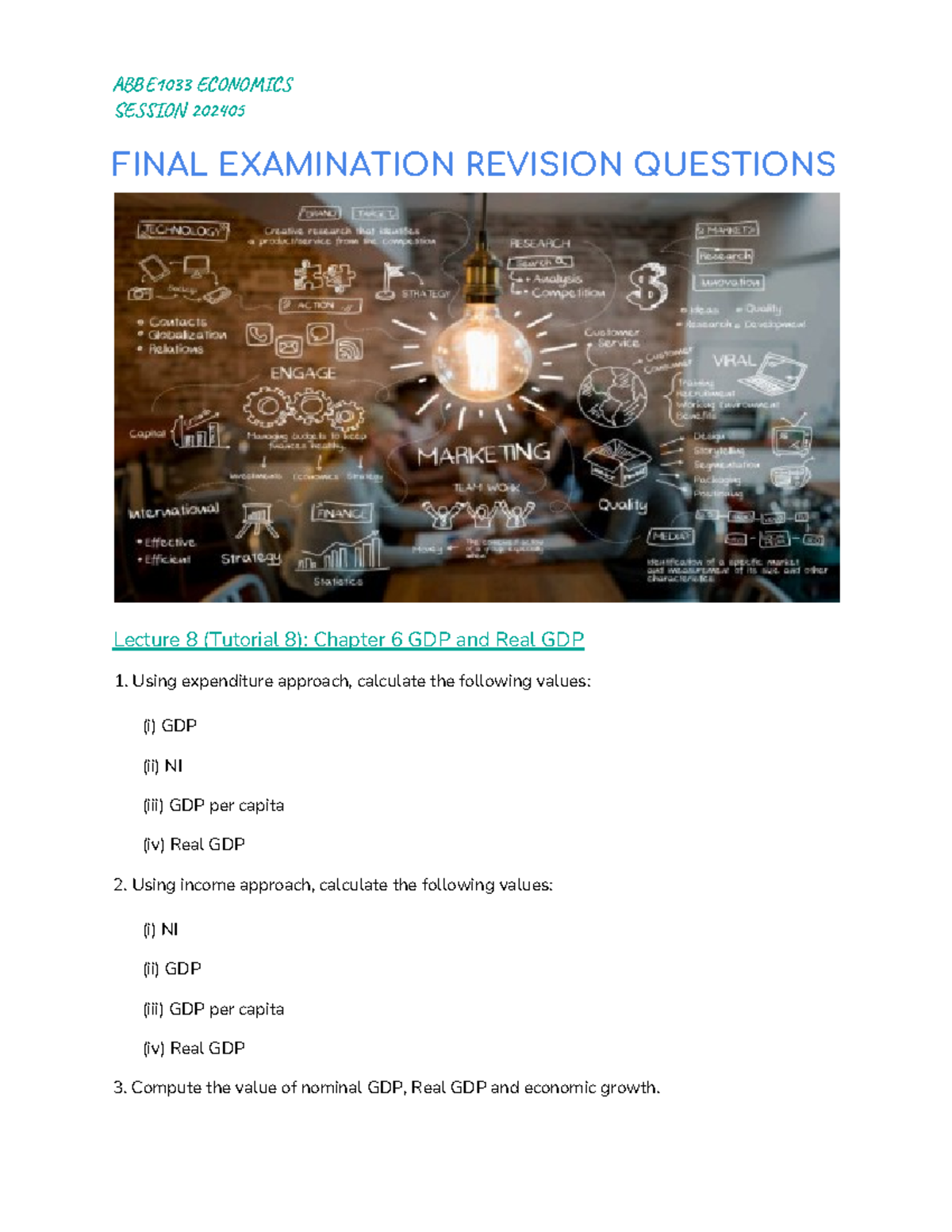 ABBE1033 Economics Final EXAM Revision Questions 202405 - ABBE1033 ...