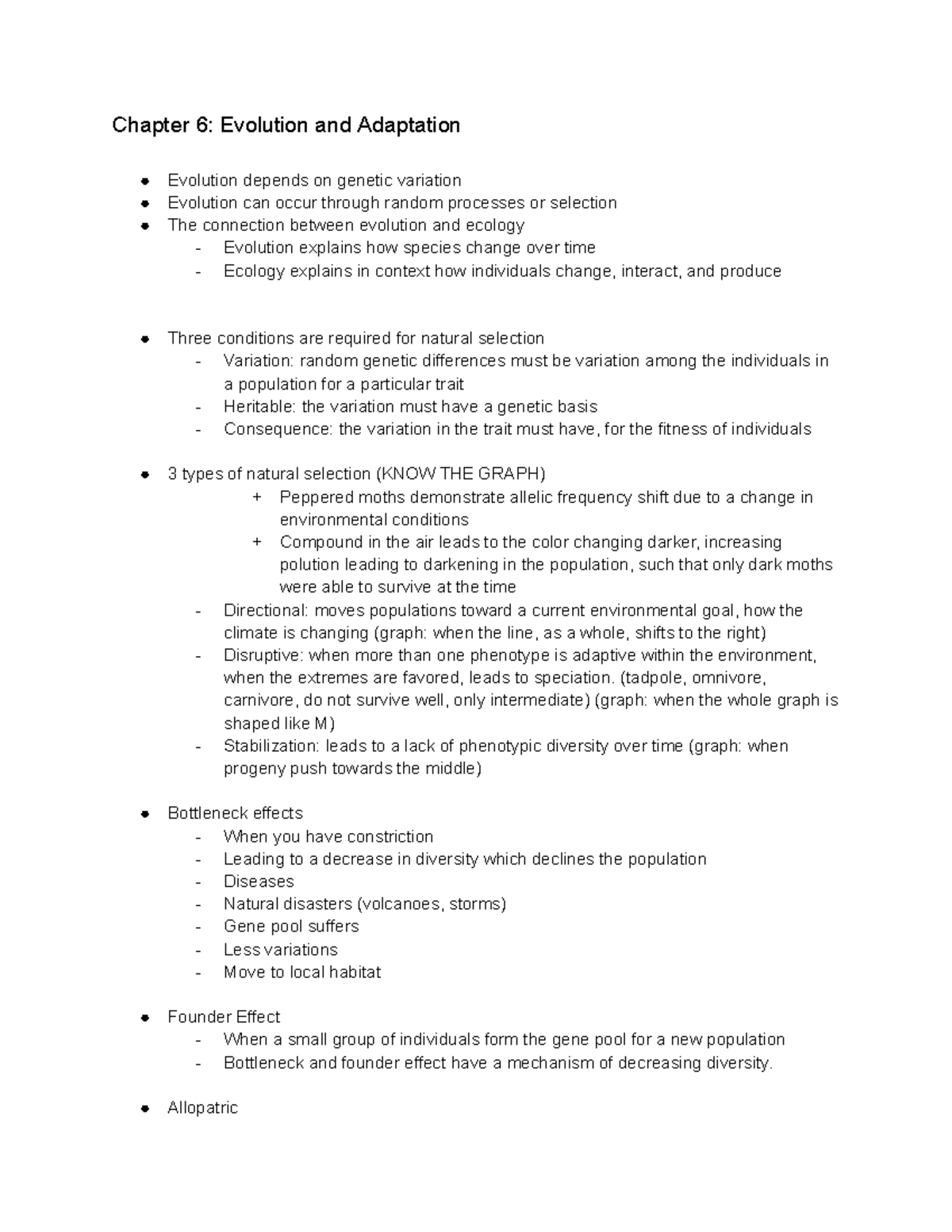 Exam 2 review - Summary Ecology - Chapter 6: Evolution and Adaptation ...