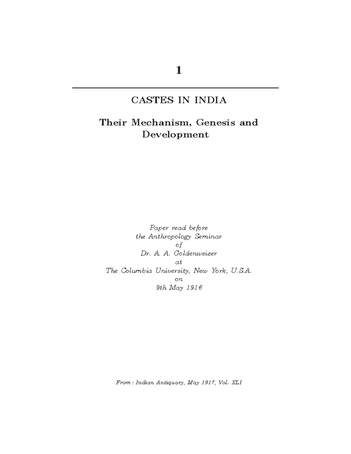 Caste paper by dr. ambedkar - CASTES IN INDIA Their Mechanism, Genesis ...