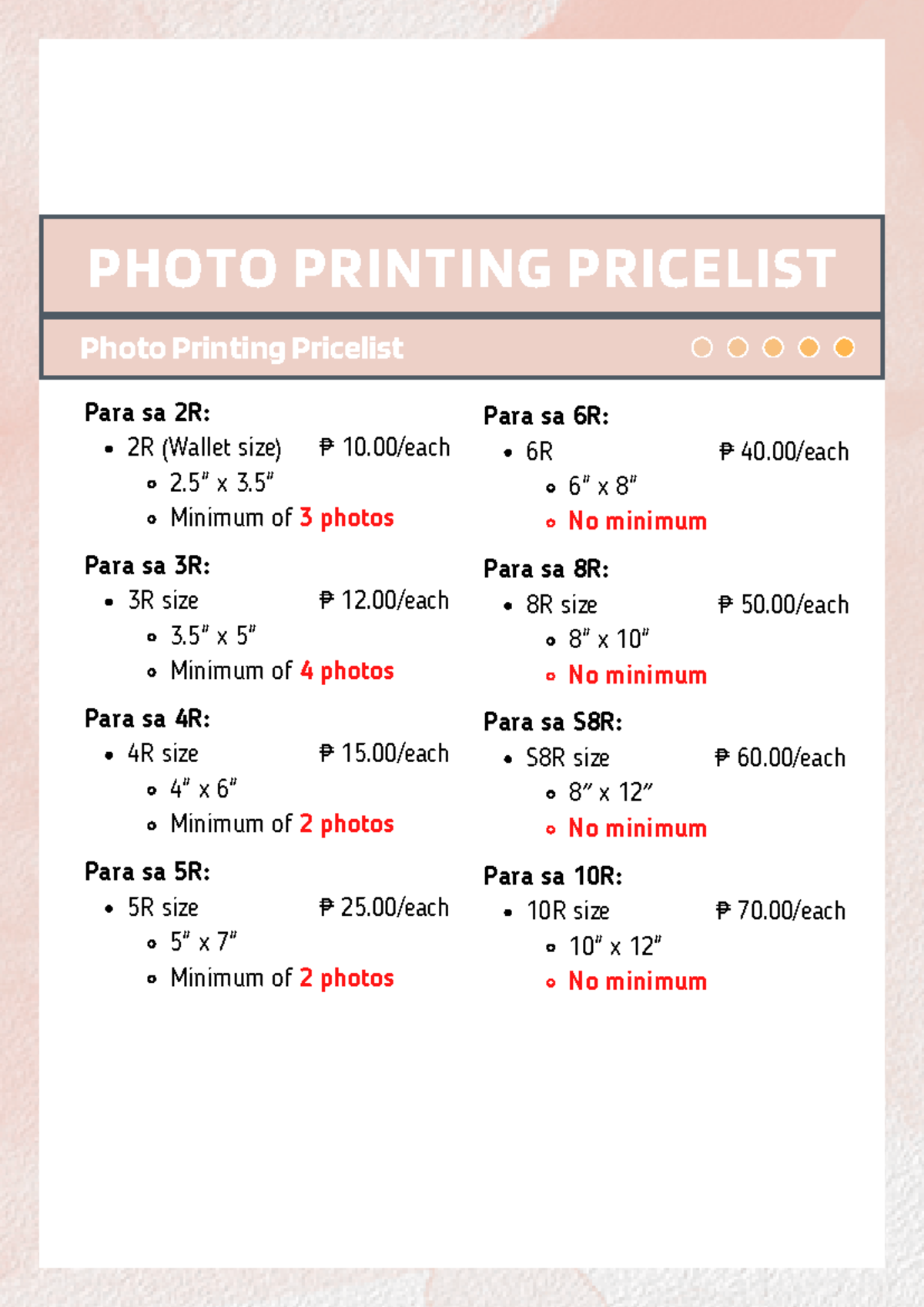 Copy of Copy of Pricelist - PHOTO PRINTING PRICELIST Photo Printing ...