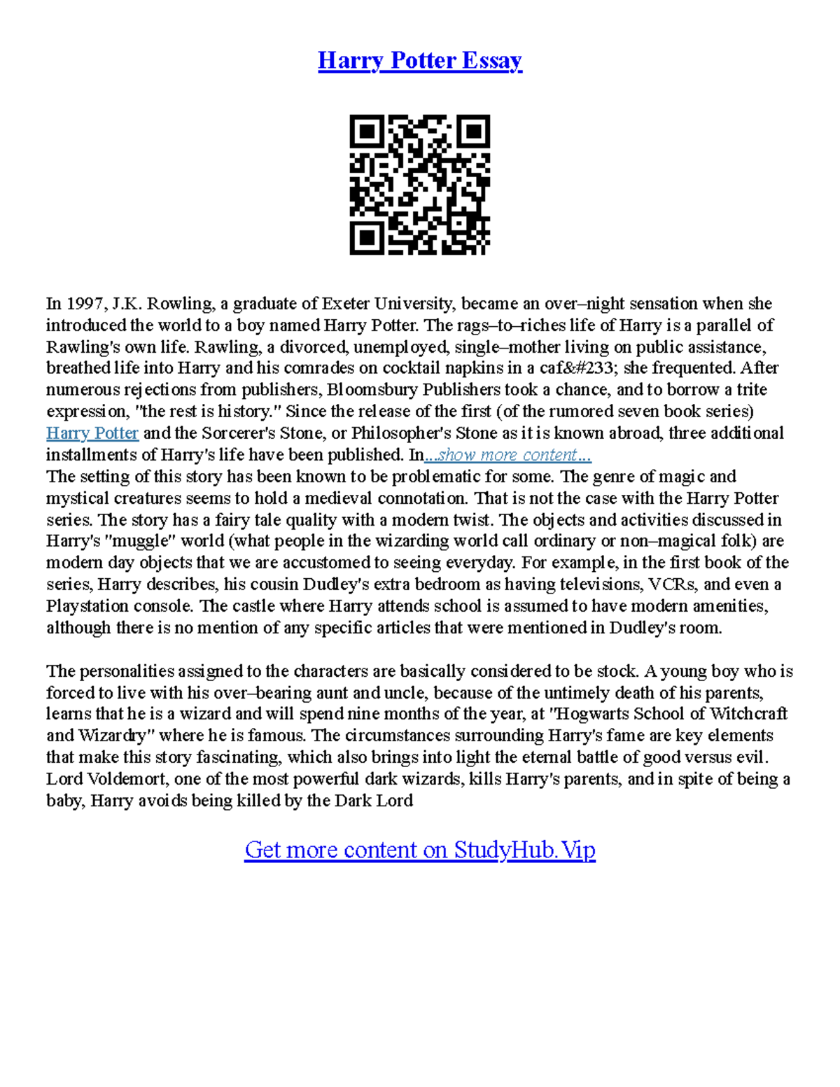 Harry Potter Analysis Essay - Harry Potter Essay In 1997, J. Rowling, a ...