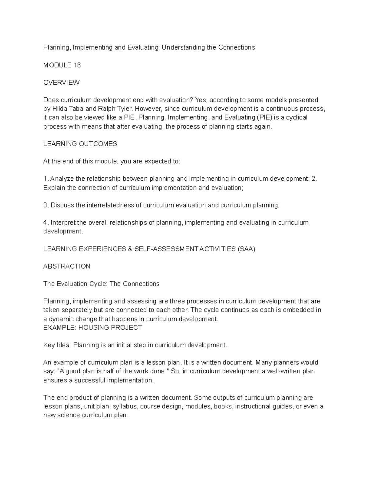 PIE Script - My assignment - Planning, Implementing and Evaluating: Understanding the ...