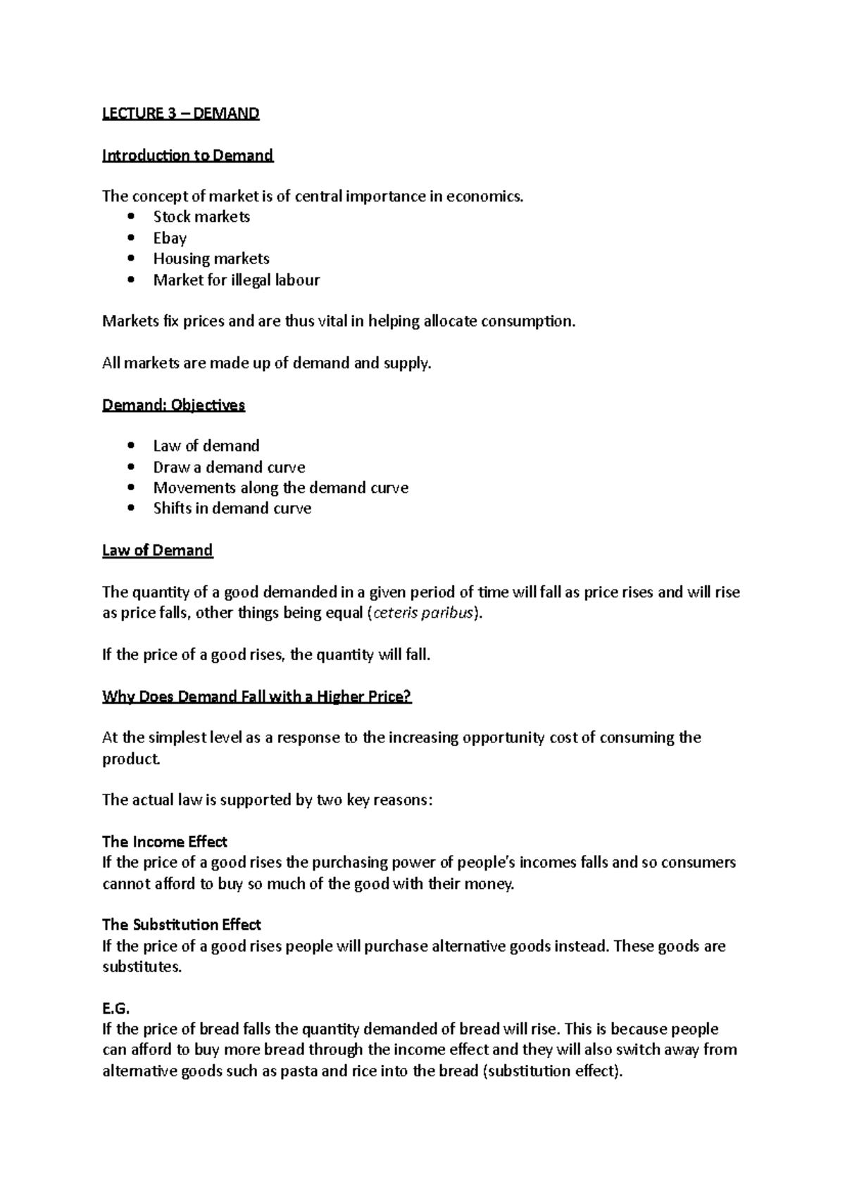 Lecture 3 – Demand - LECTURE 3 – DEMAND Introduction to Demand The ...