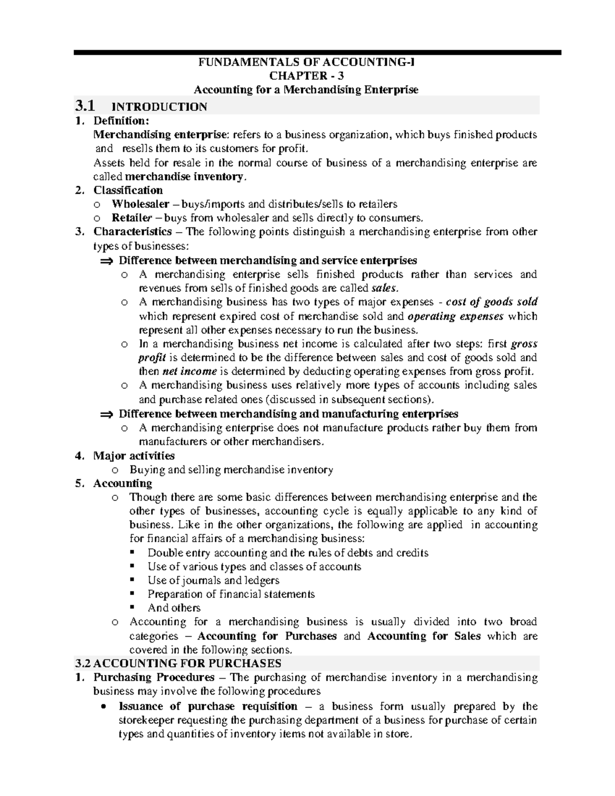 Fundamentals of Accounting I - FUNDAMENTALS OF ACCOUNTING-I CHAPTER - 3 ...