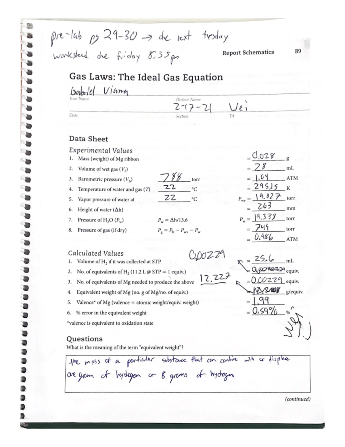 Post Lab Gas Laws Report - CHM 113 - Studocu