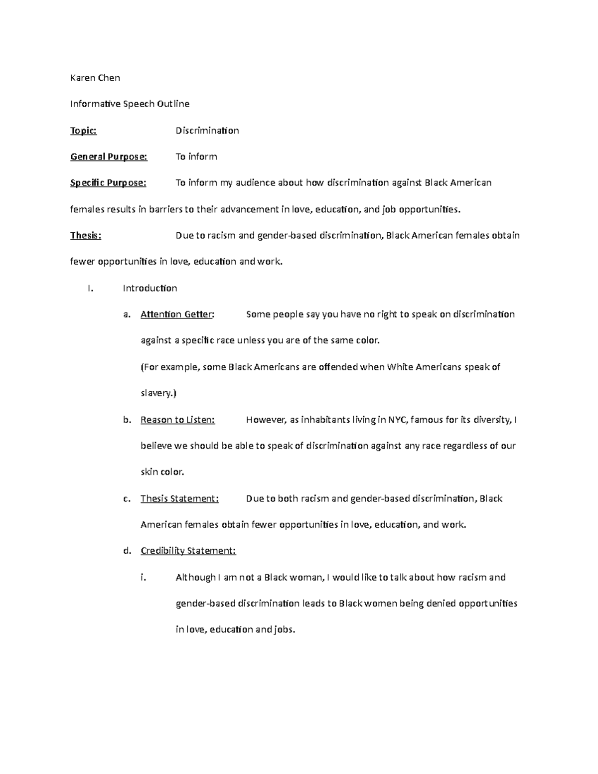 Karen Informative Speech Outline(SPE100) - Karen Chen Informative ...