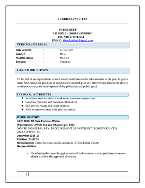 Peter BETT application letter bomet - PETER BETT P. BOX 3 SIONGIROI 07 ...