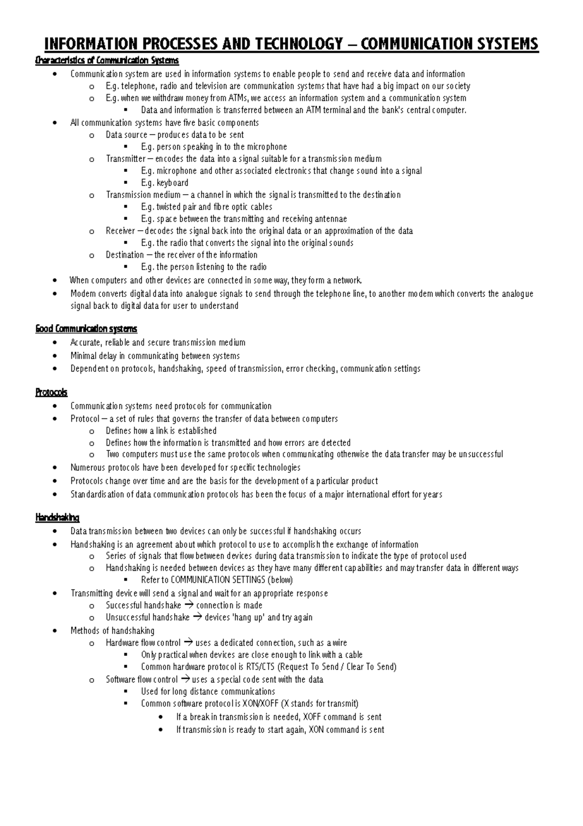 HSC IPT - Communication Systems Notes - Characteristics of ...