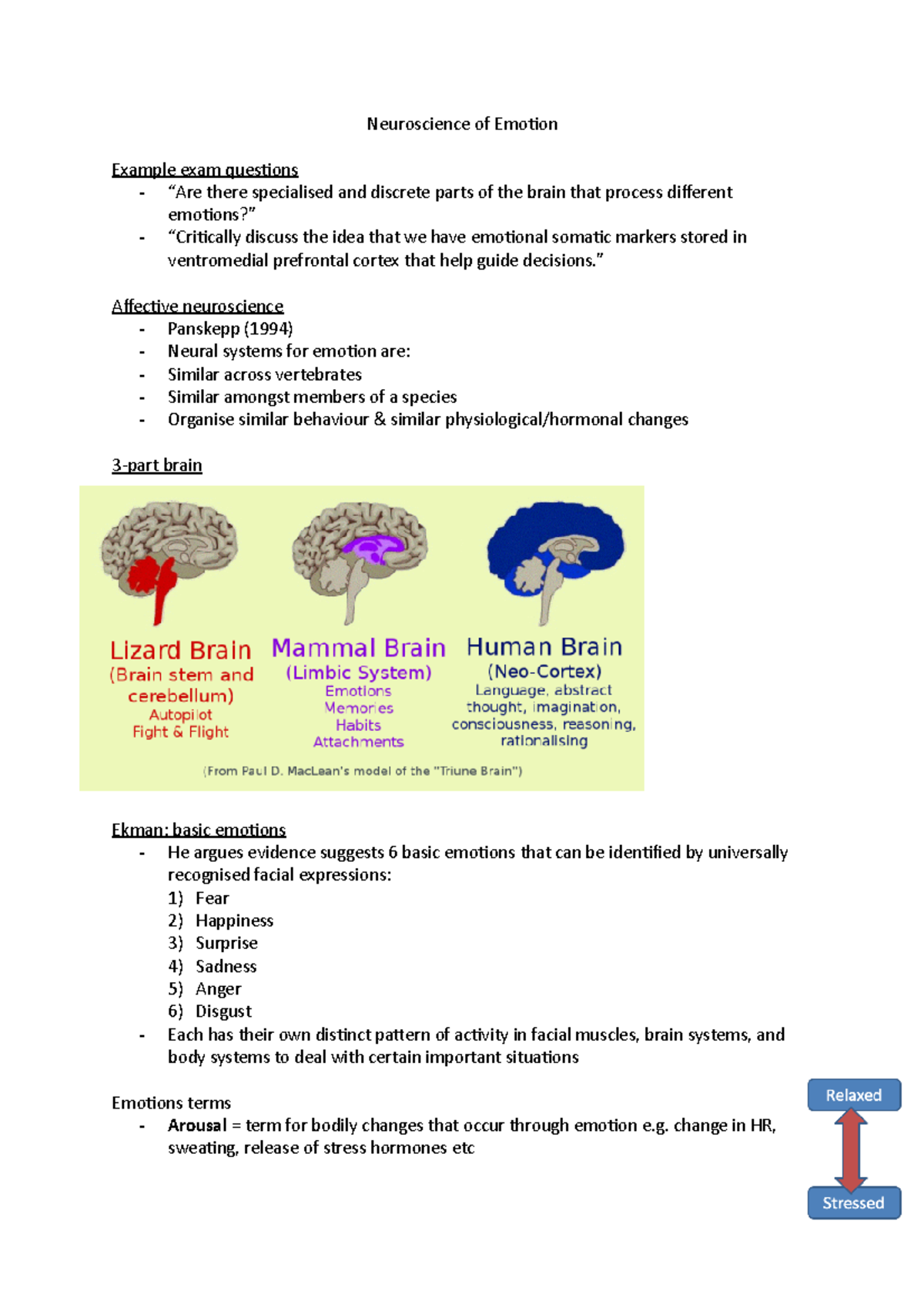 Neuroscience of Emotion (17) - Neuroscience of Emotion Example exam ...
