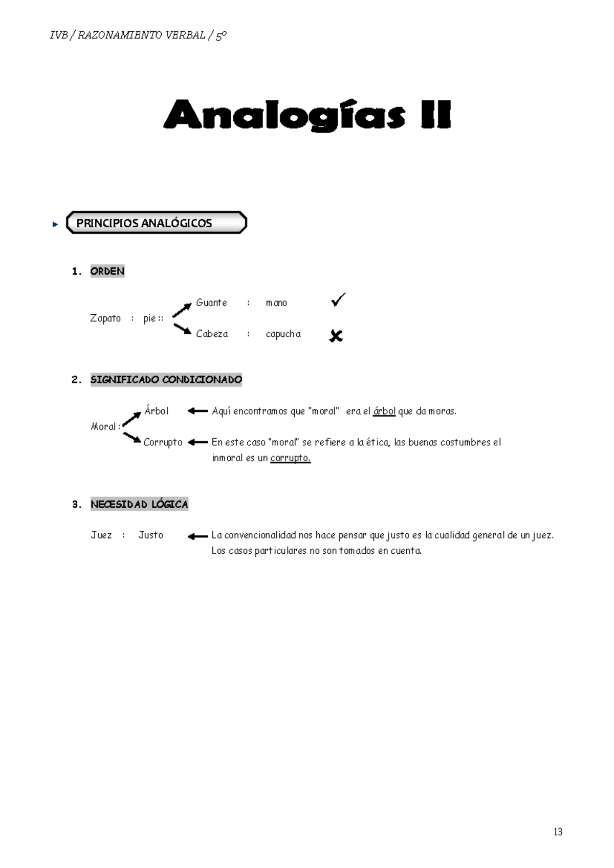 IV Bim - R.V. - 5to. año - Guía 2 - Analogías II - PRINCIPIOS ANALÓGICOS 1. ORDEN Guante : mano ...