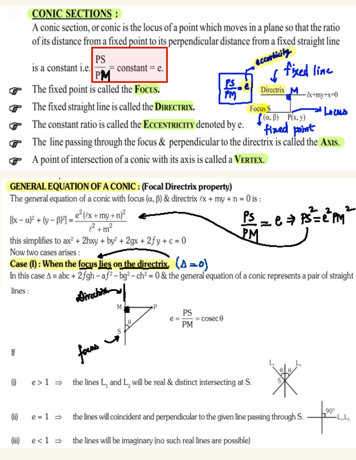 Conic Section - ( 1=0 ) " " ' I' " tixedline EM → tomb + fixed point Ps ...