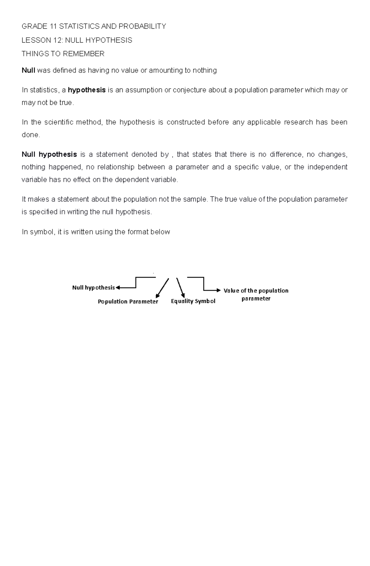 Instructional Module in Statistics and Probability 11 Lesson 12 - GRADE ...