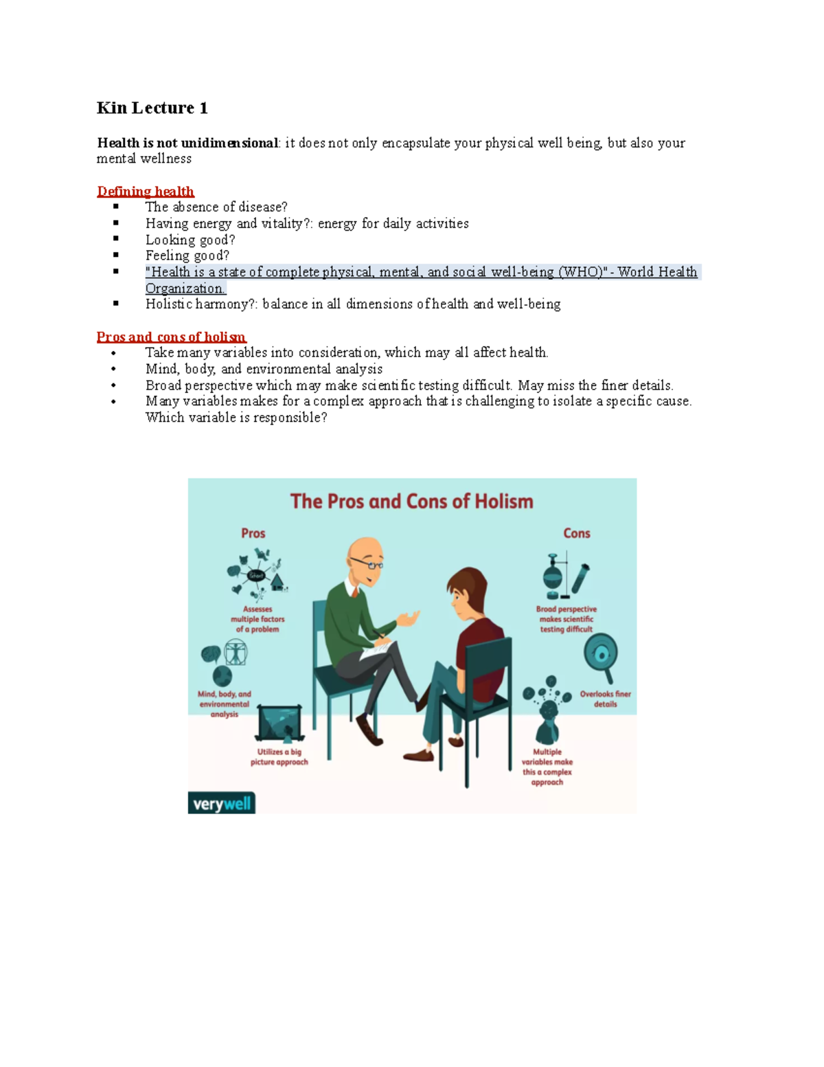 Kin lecture 1 - Kin Lecture 1 Health is not unidimensional: it does not only encapsulate your ...