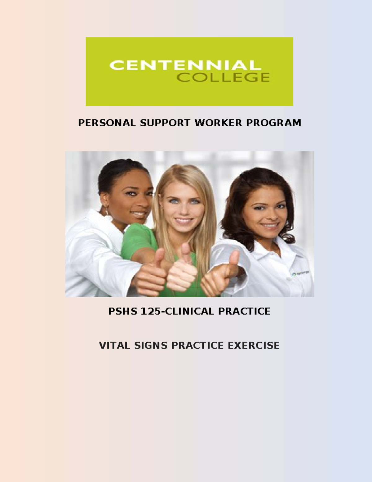 Vital Signs Exercise Centennial College Student - PERSONAL SUPPORT ...