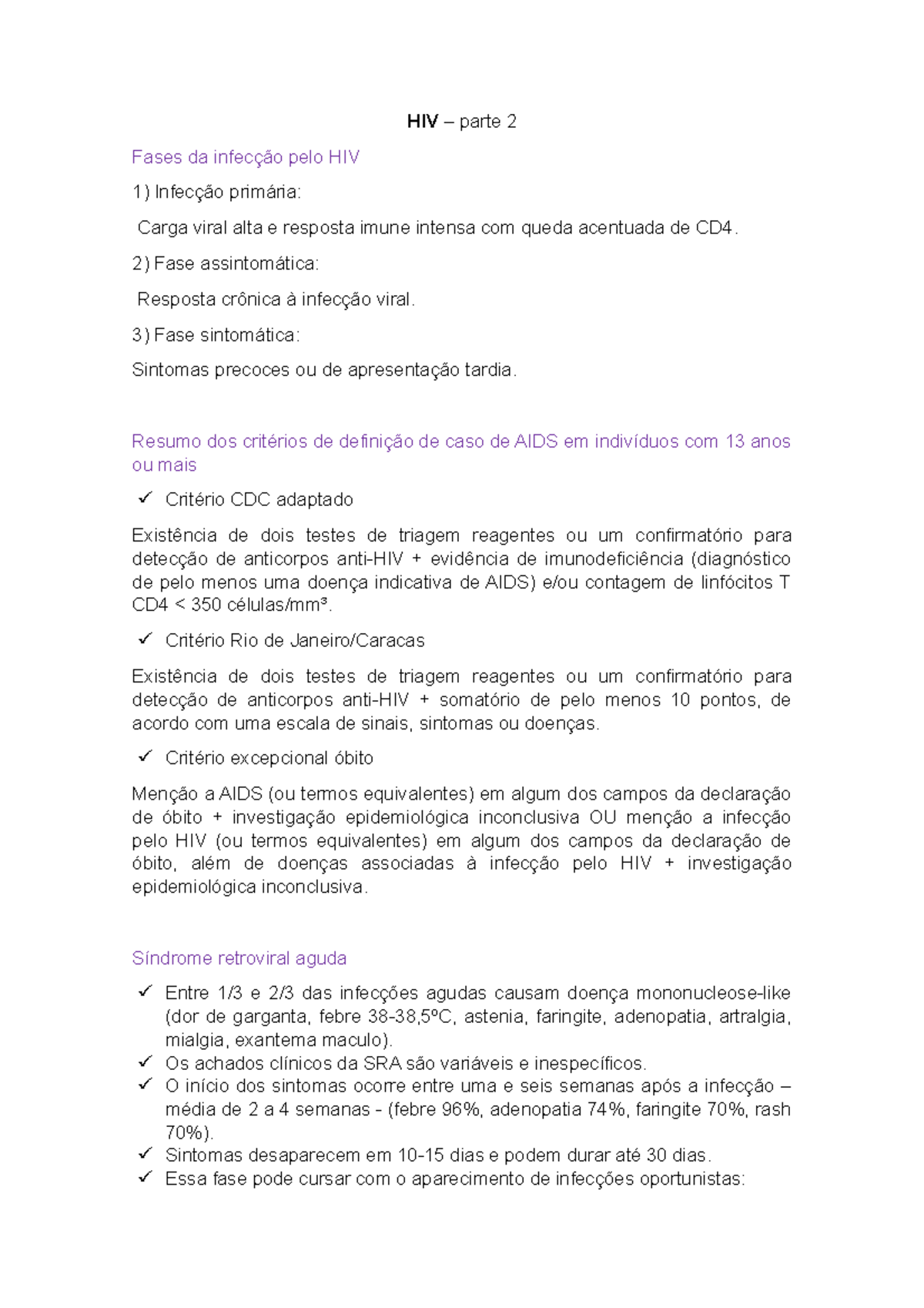 HIV - parte 2 - Resumo Infectologia - HIV parte 2 Fases da pelo HIV 1 ...
