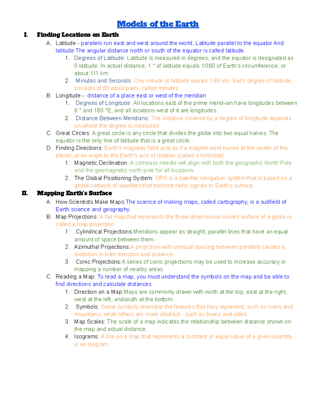 Models of the Earth - Student Note Outline - Models of the Earth I ...